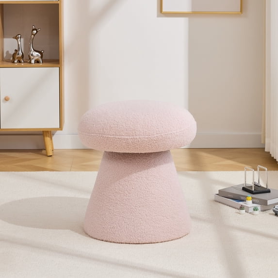 Noble House Arvion 360° Swivel Mushroom Ottoman, Round Teddy Vanity ...