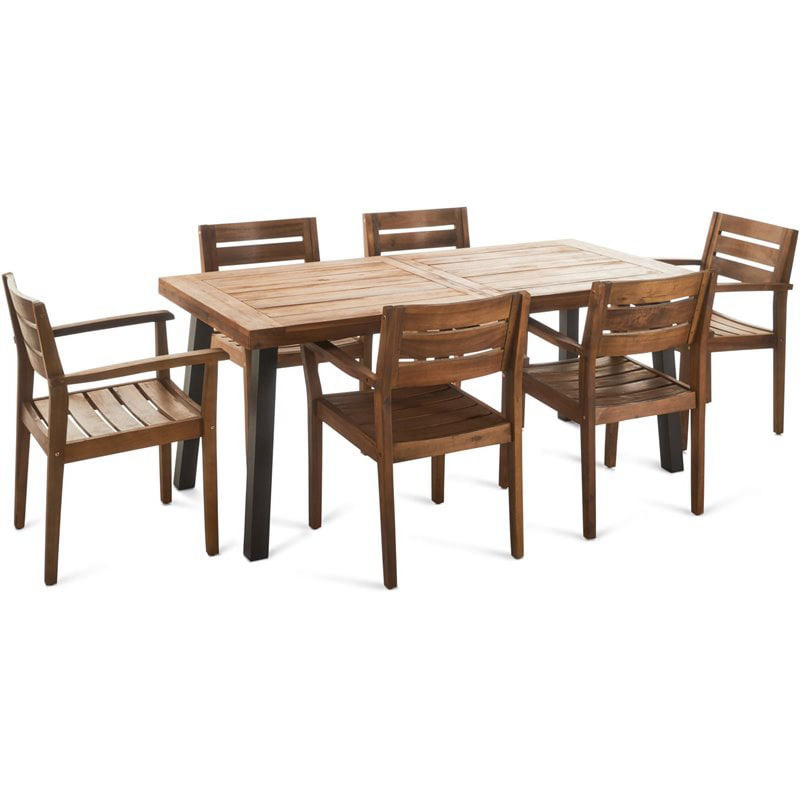 Noble House Avon 7-Piece Acacia Wood Outdoor Patio Dining Set in Teak ...