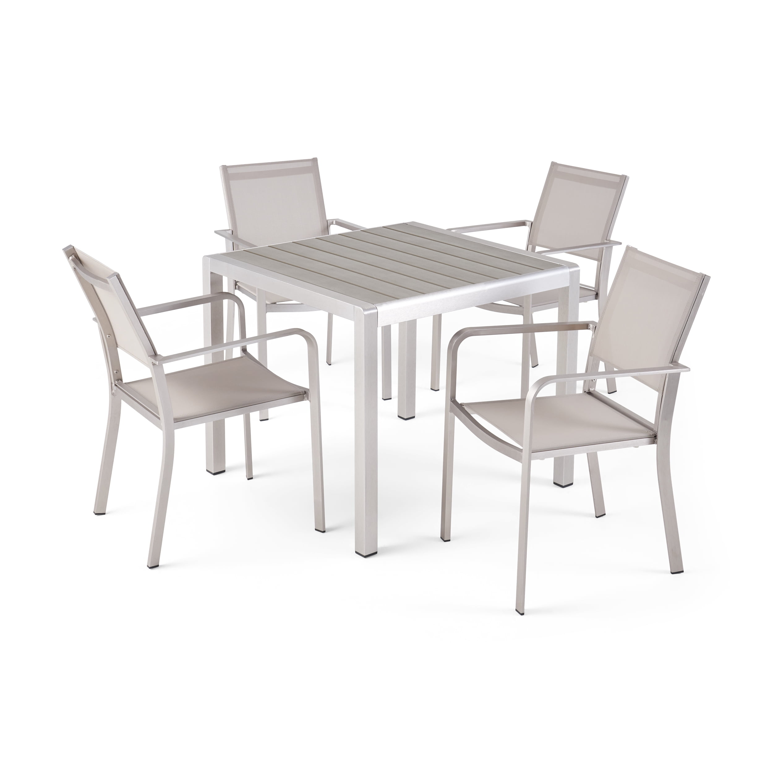 Noble House Boris 5 Piece Square Faux Wood Top Patio Dining Set in ...