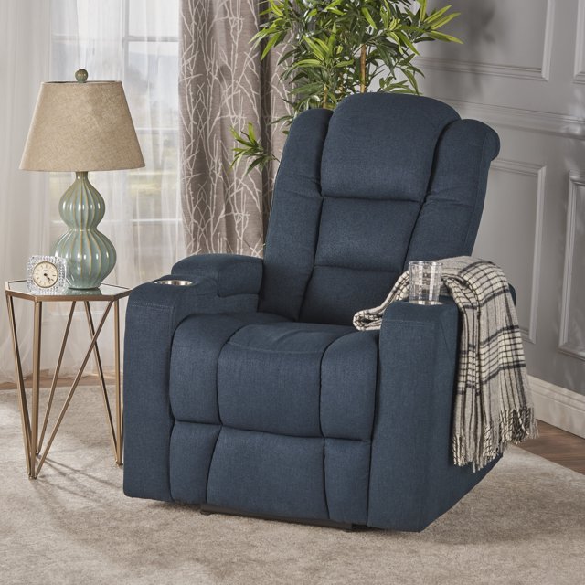 Noble House Brandin Standard Tufted Fabric Power Recliner, Navy Blue ...