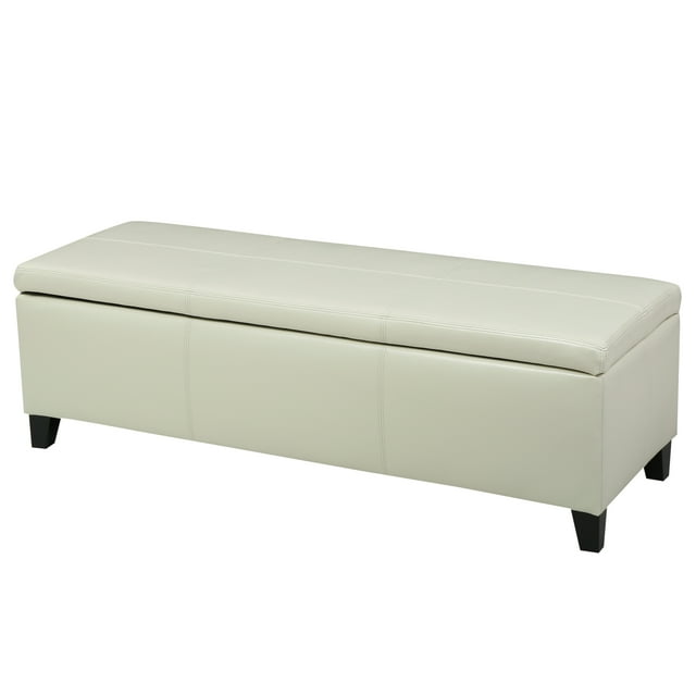 Noble House Brendan Rectangular Faux Leather Storage Ottoman, Ivory ...