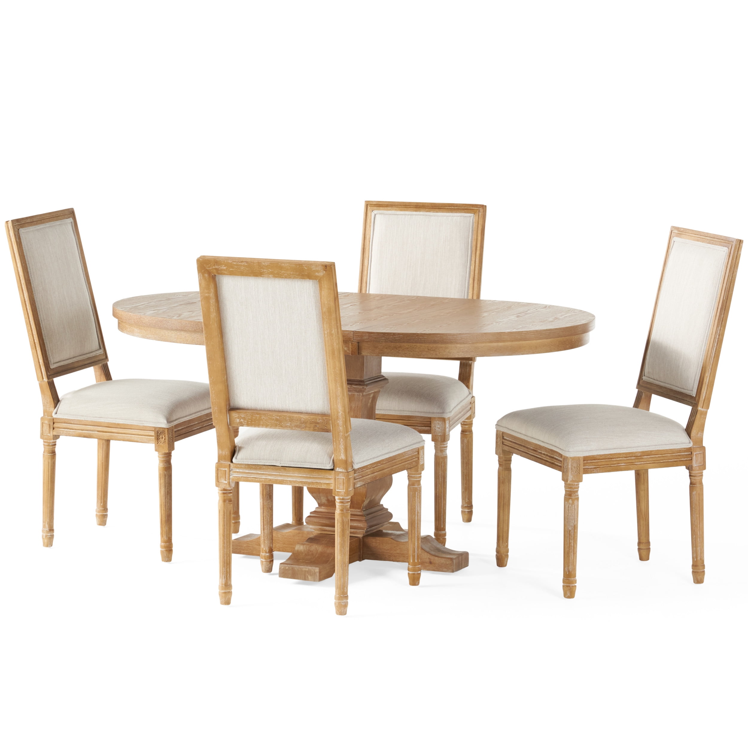Noble House Brownell Upholstered Wood 5-Piece Expandable Oval Dining ...