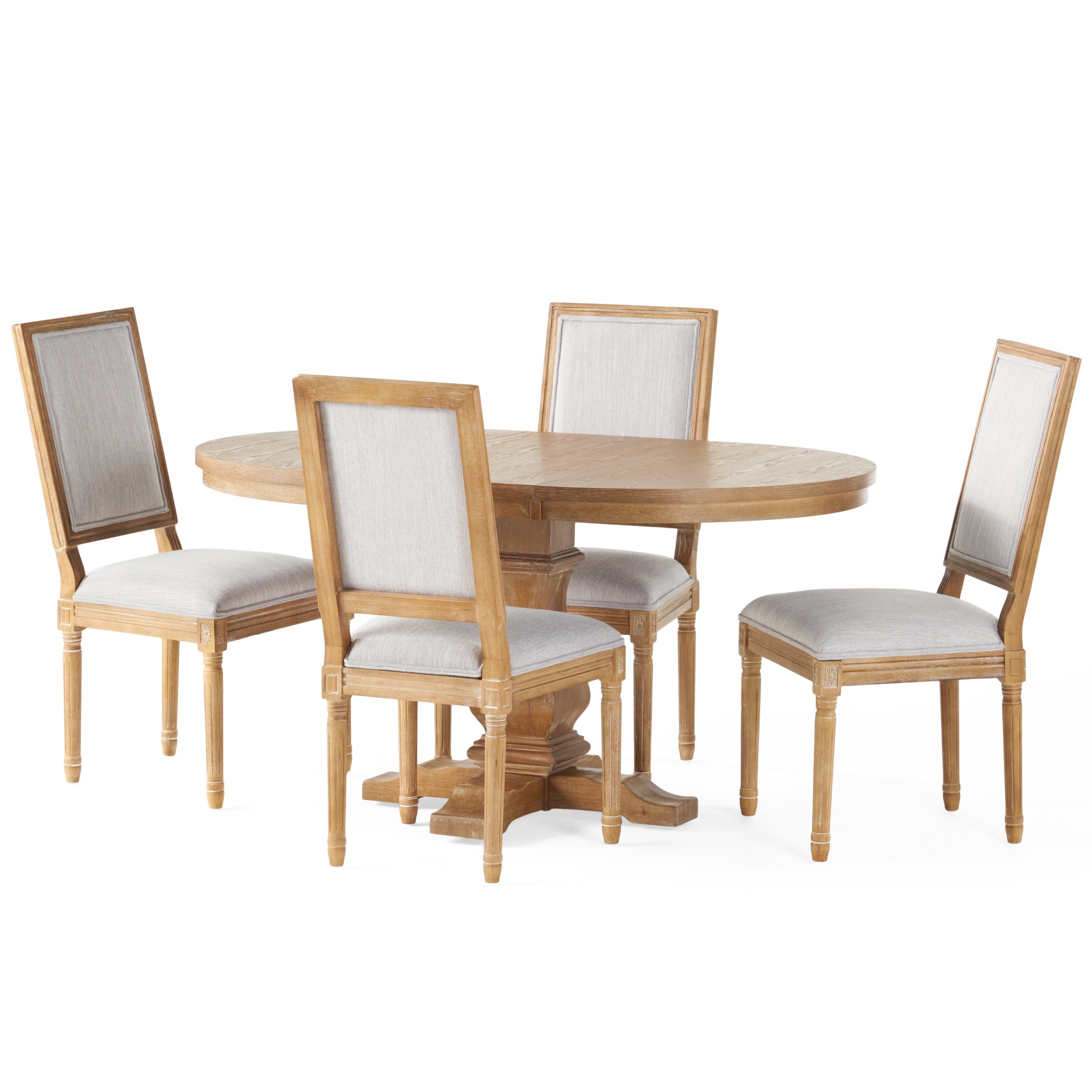 Noble House Brownell Upholstered Wood 5-Piece Expandable Oval Dining ...