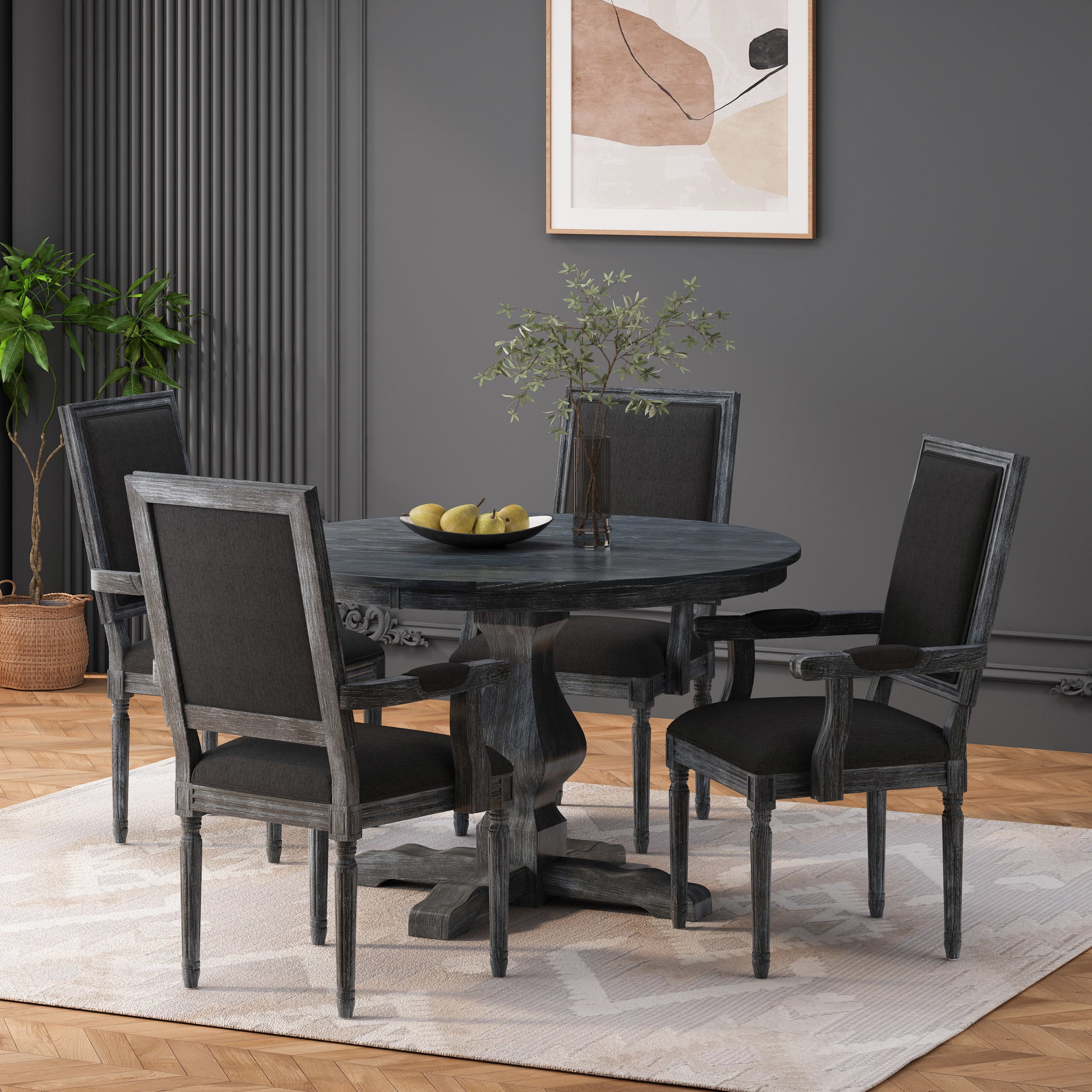 Free Shipping! Noble House 5 Piece Gray and Black Fabric Upholstered ...