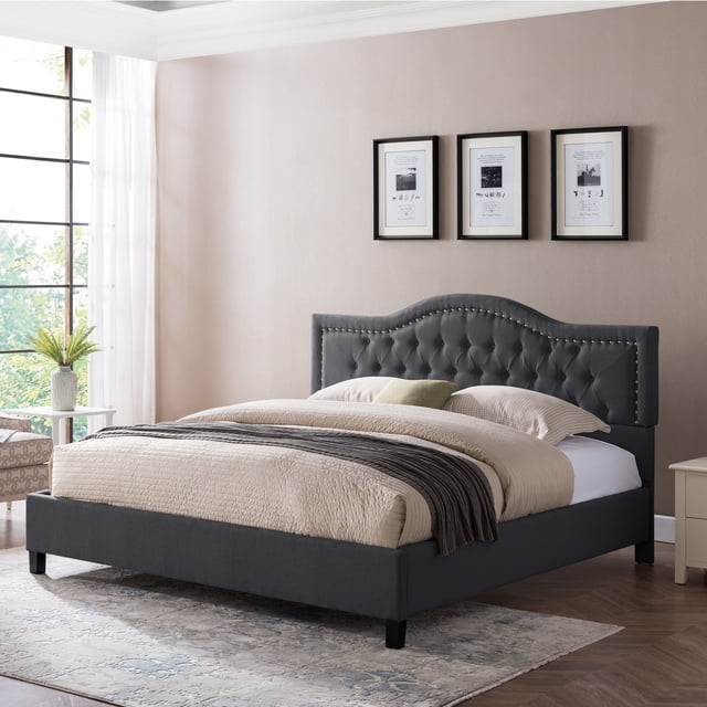 Noble House Camdyn Traditional Fully Upholstered King Sized Bed Frame ...