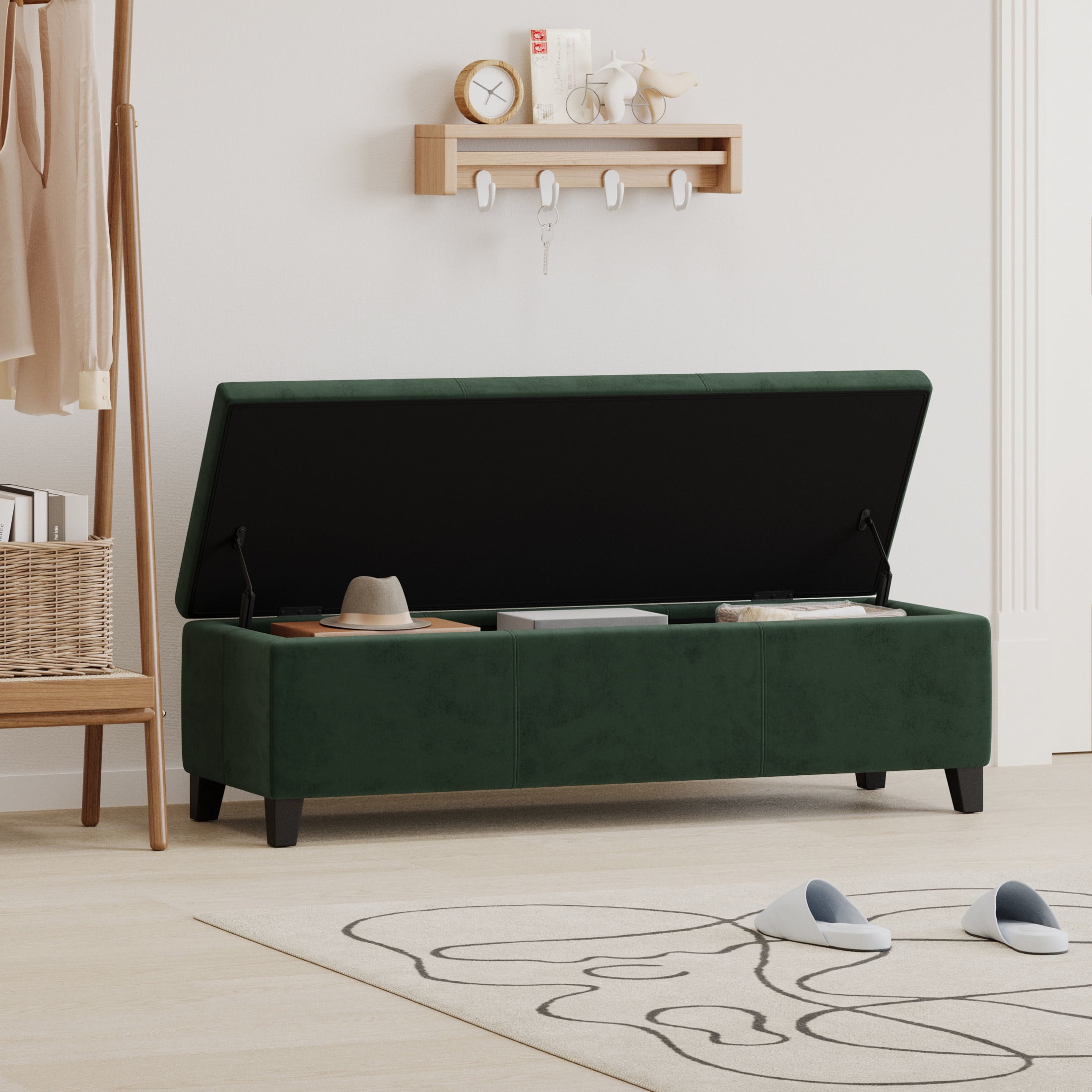 Noble House Upholstered Storage Ottoman Bench - Forest Green Velvet ...