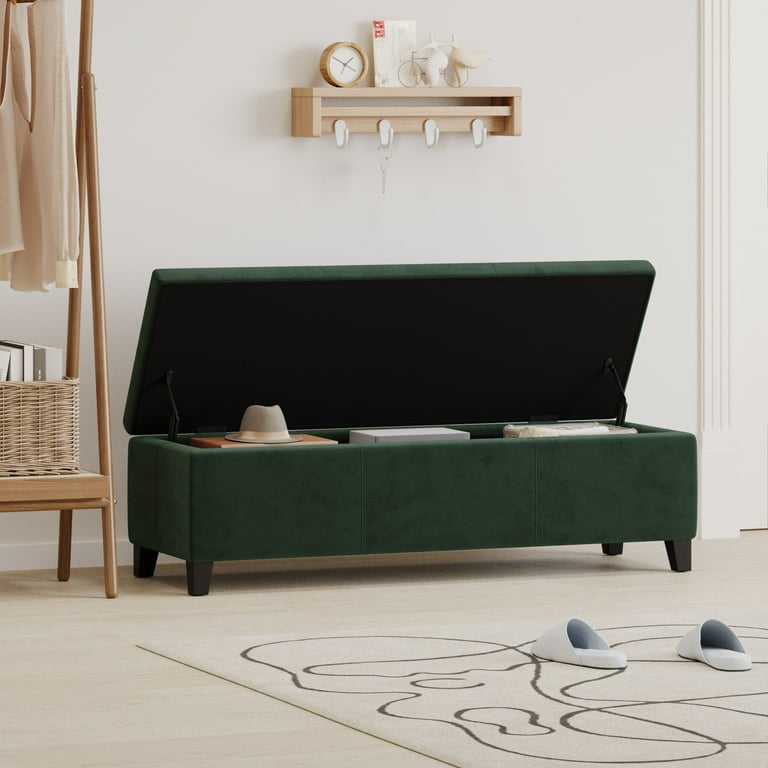 Noble House Canterbury Upholstered Storage Ottoman Bench Forest Green Velvet Matte Black Walmart