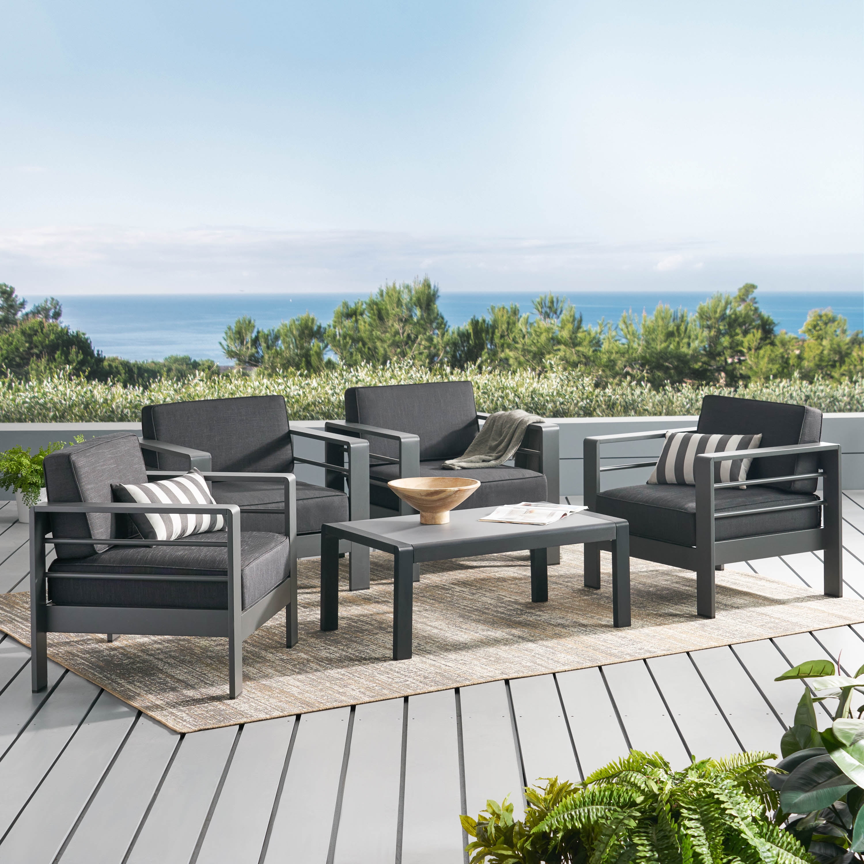 Noble House Cape Coral 5 Piece Outdoor Aluminum Conversation Set in ...
