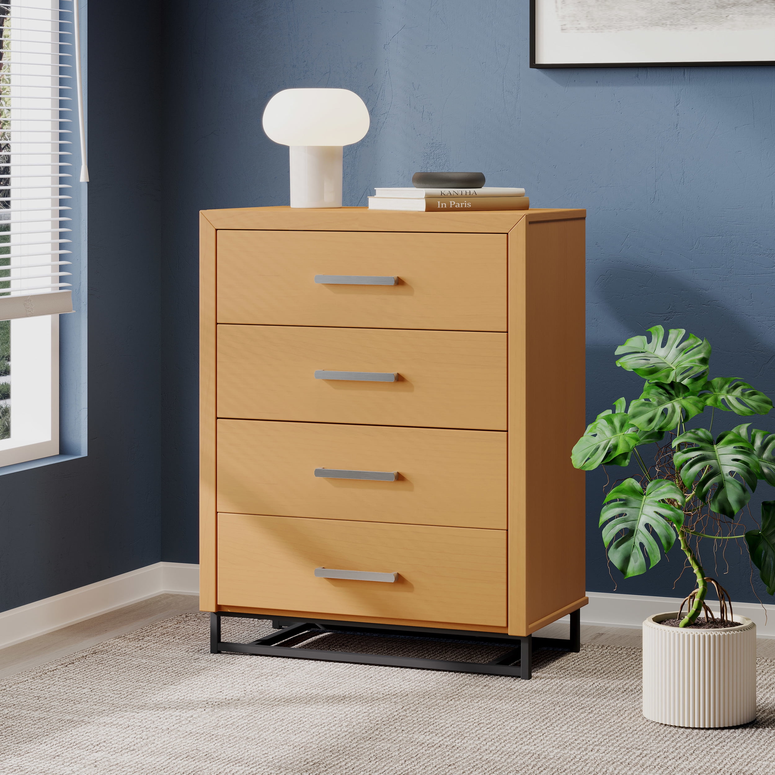 Noble House Cayuga Faux Wood 4 Drawer Dresser - Maple and Black ...