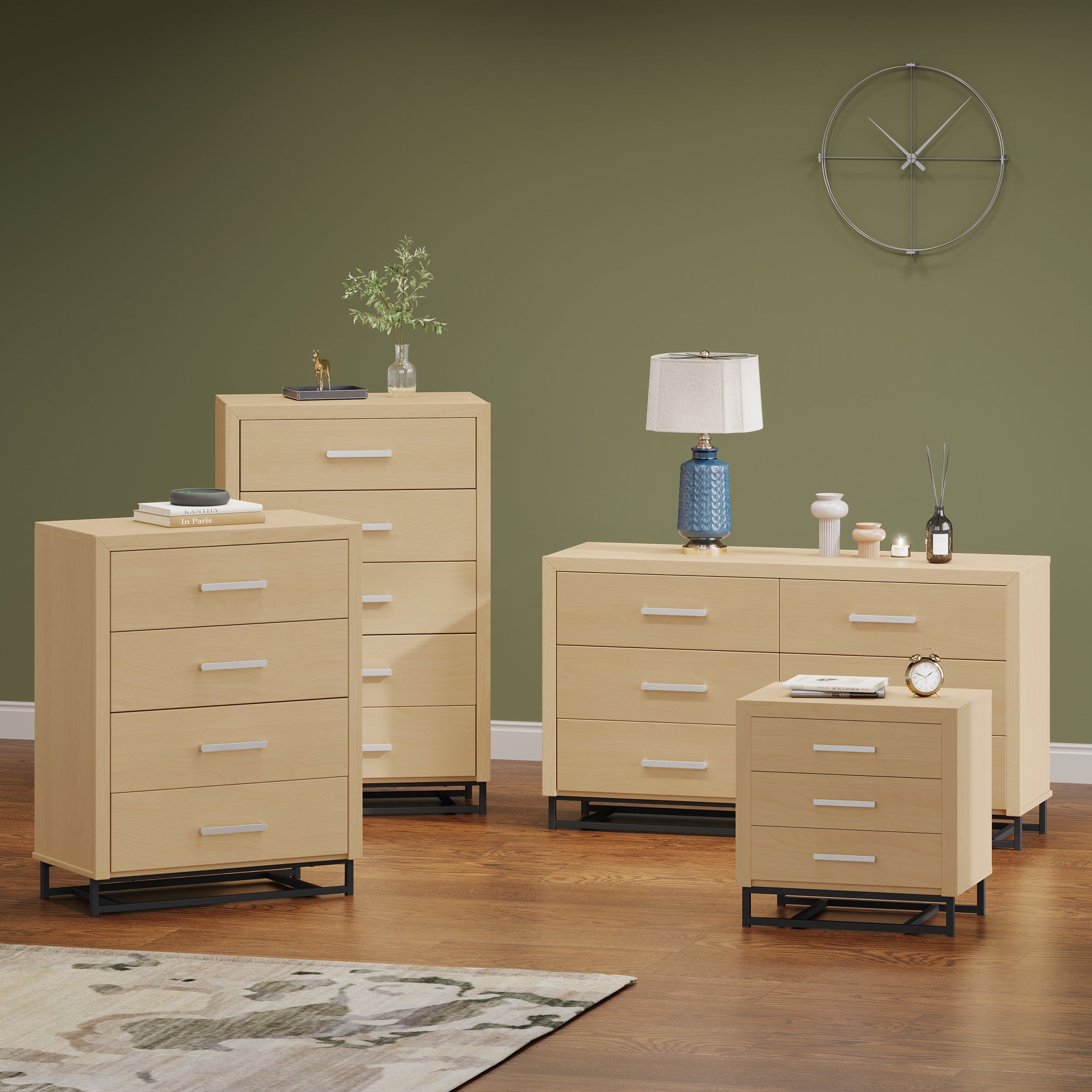 Noble House Cayuga Faux Wood 4 Piece Bedroom Set - Black - Walmart.com