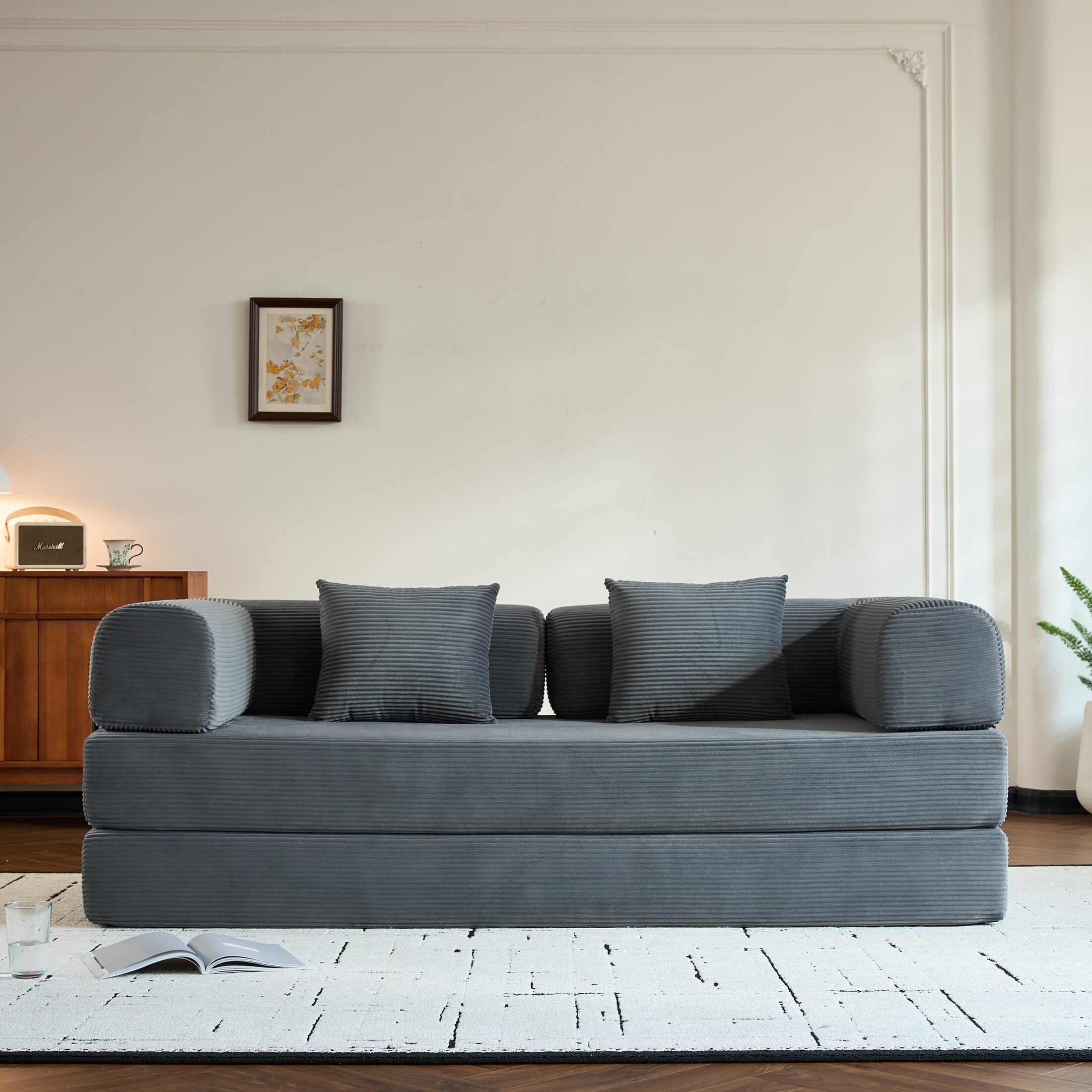 Noble House Convertible Corduroy Sleeper Sofa Bed with Pillows, Folding ...