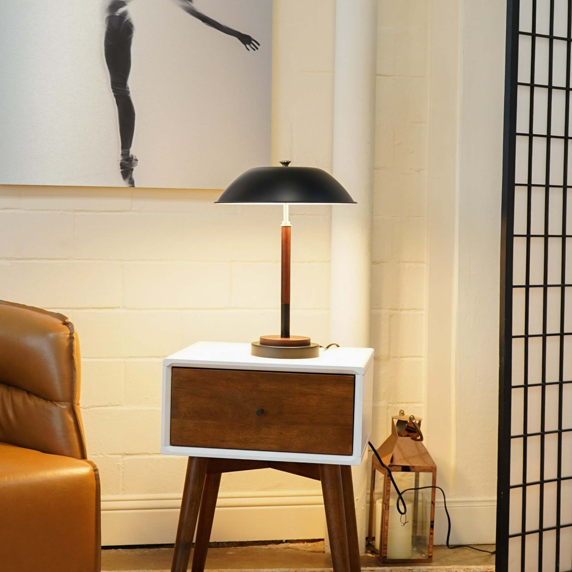 Noble House Cosmiclume Table Lamp, Metal Umbrella Shade with Walnut ...