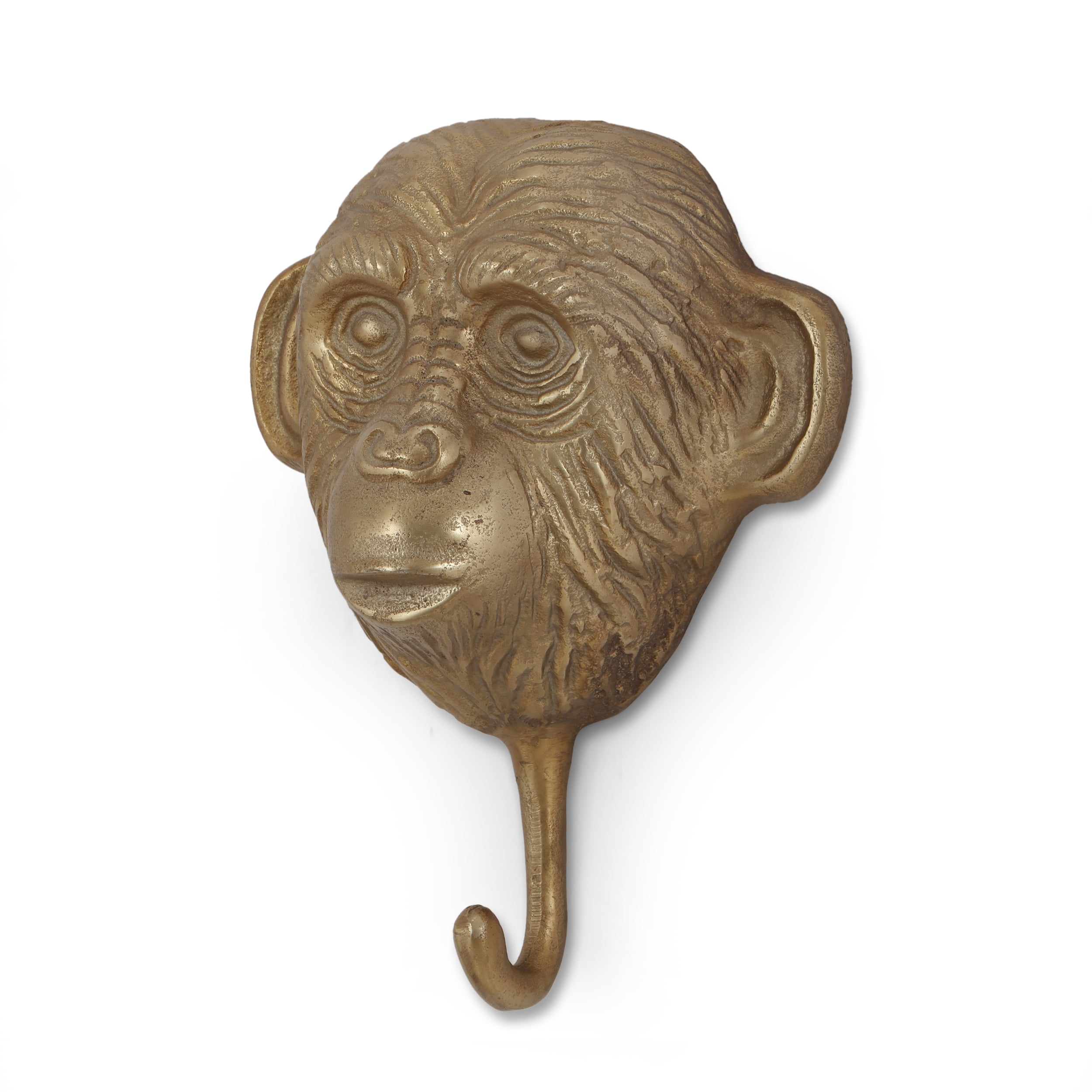 Noble House Dawson Aluminum Handcrafted Monkey Wall Hook, Raw Brass ...