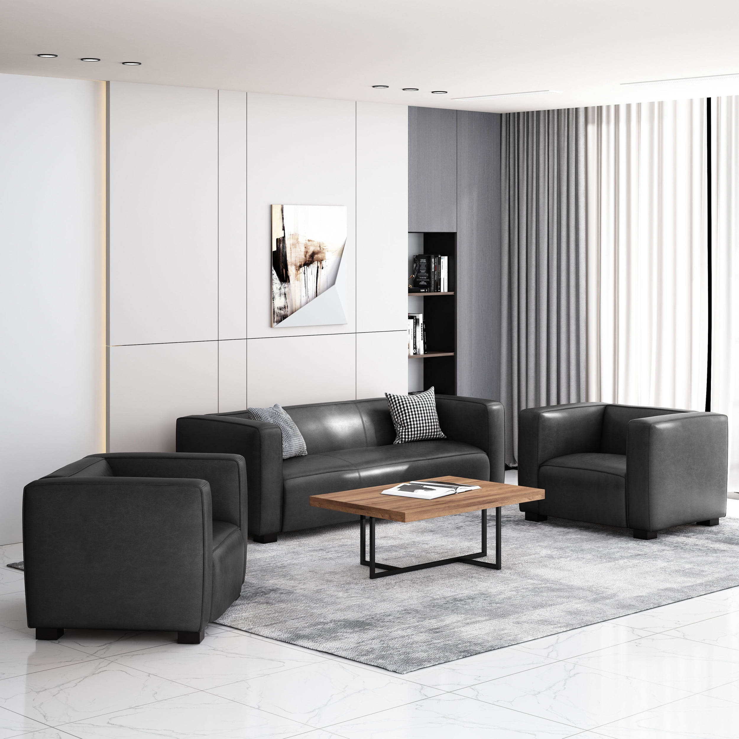 Noble House Denison Faux Leather 3 Piece Club Chair and Sofa Set ...