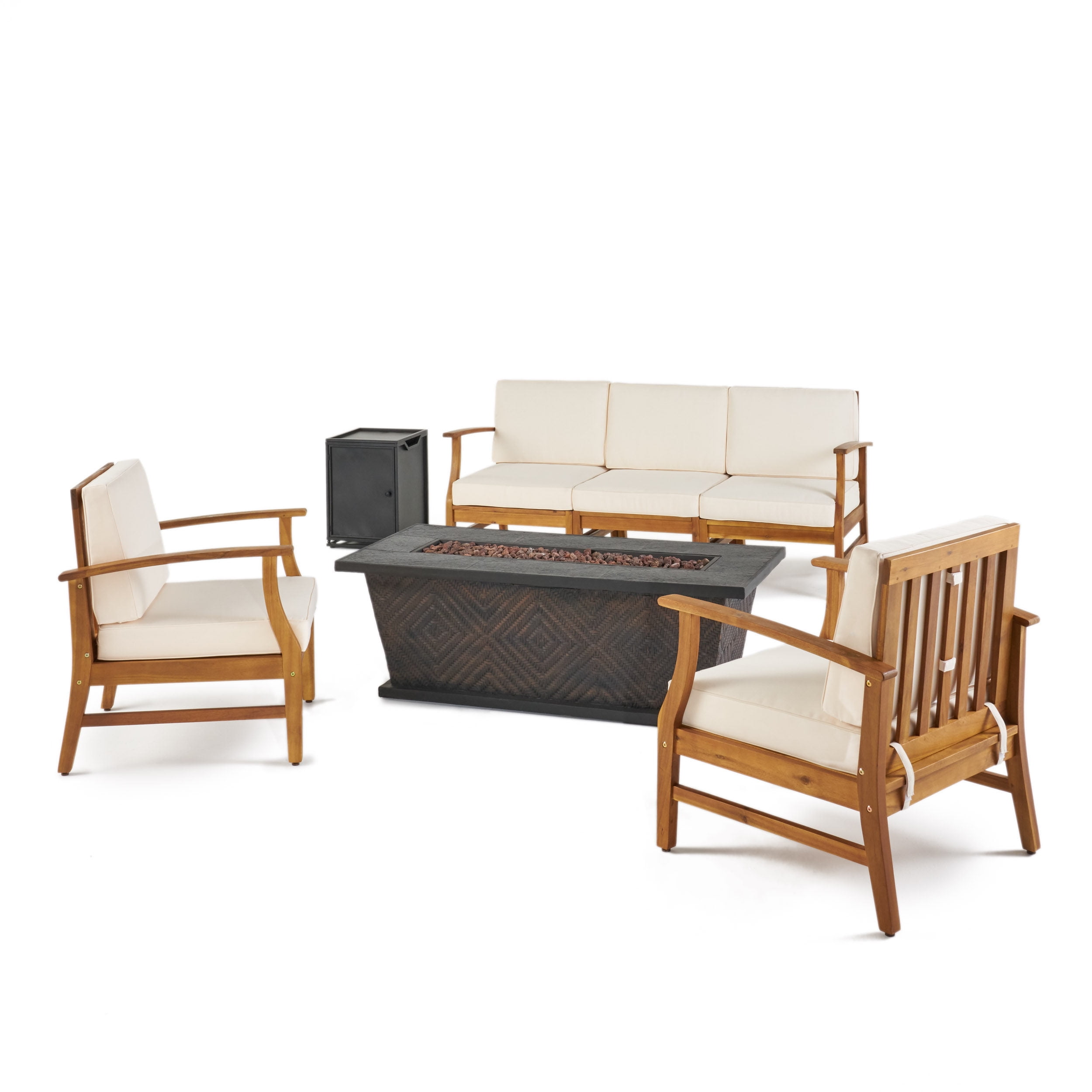 Noble House Driscoll Outdoor 5 Pc Chat Set & Fire Pit Teak - Walmart.com