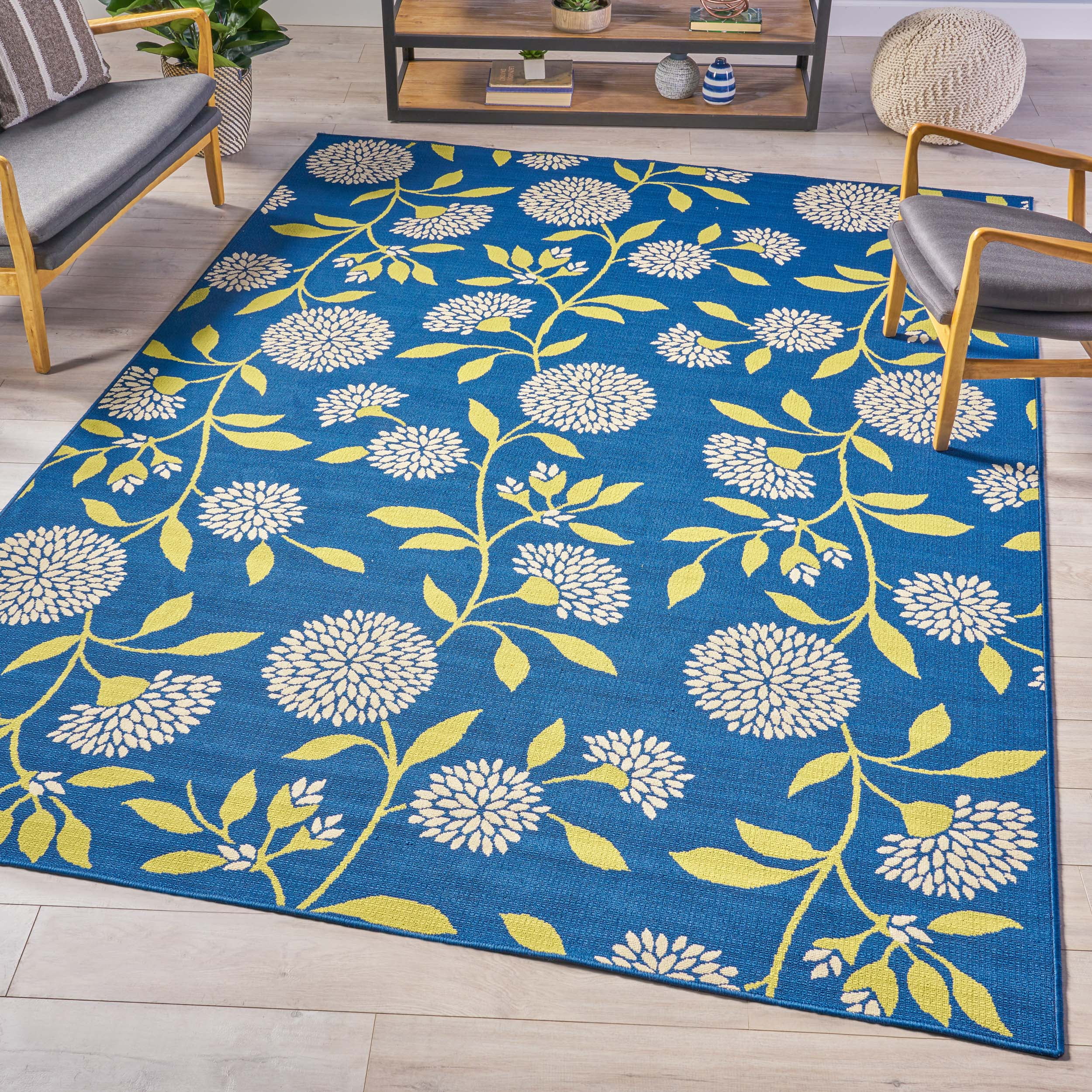 Noble House Dvorah 130x94" Indoor Fabric Floral Area Rug in Blue and ...