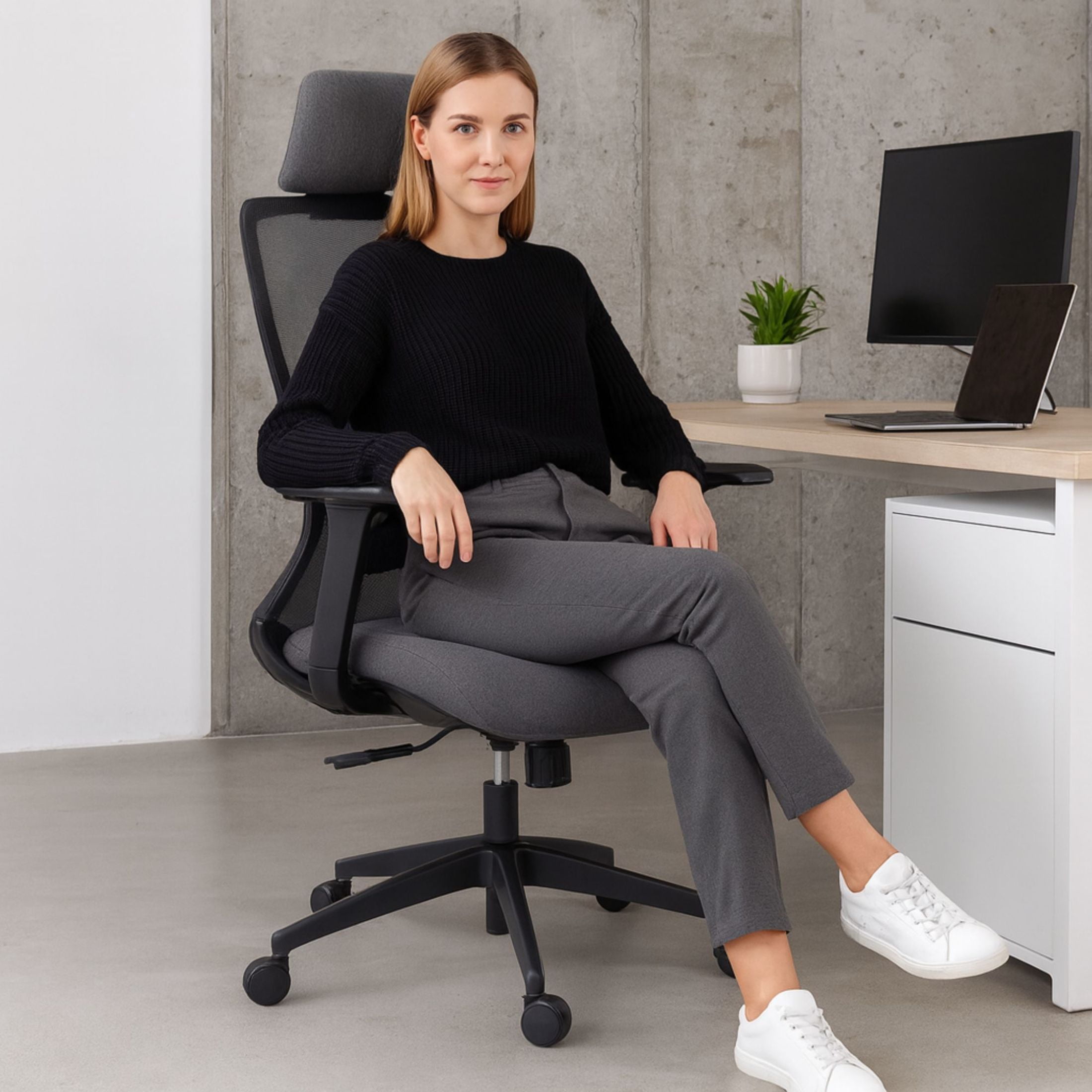 Noble House Elijah High Back Mesh Office Chair with Adjustable Lumbar ...