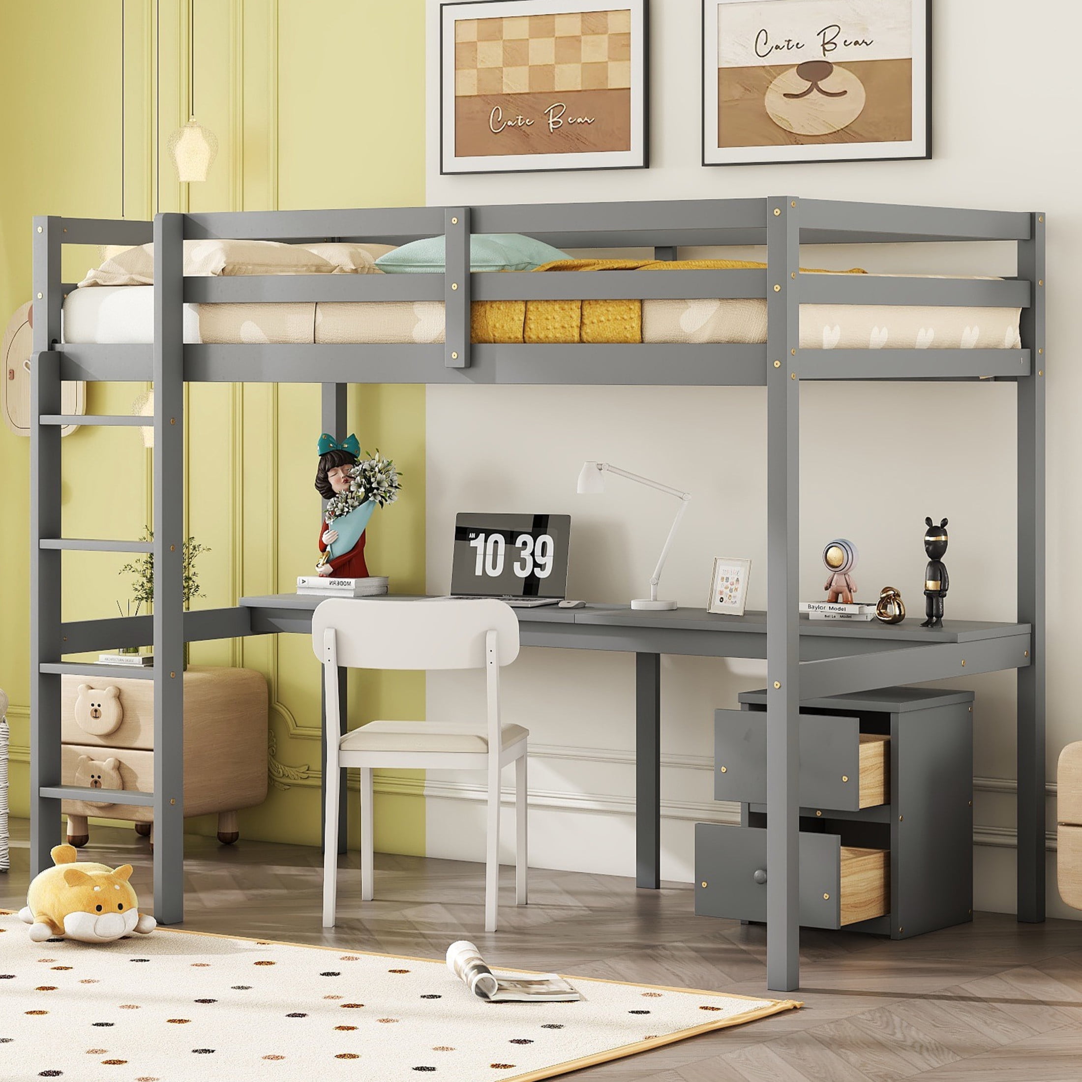 Noble House Eliot Twin Loft Bed with Built-in Desk, Storage Cabinet ...