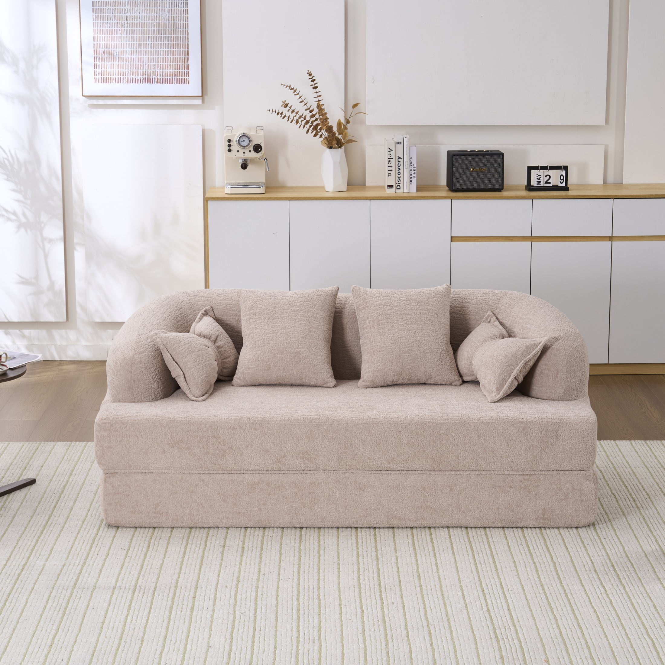 Noble House Erika 70" 2-in-1 Foldable Sofa Bed with Pillows, Boneless ...