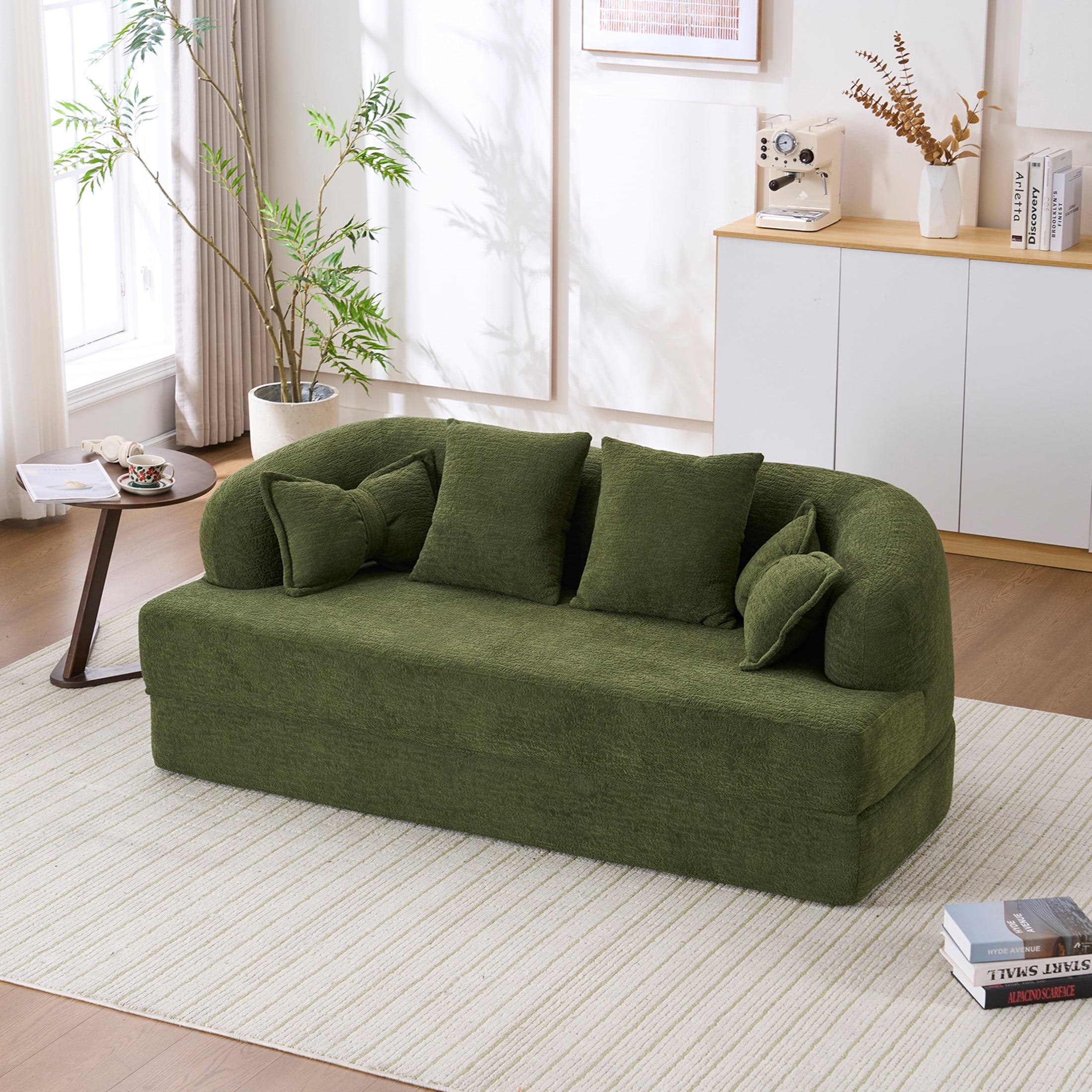 Noble House Erika 70" 2-in-1 Foldable Sofa Bed with Pillows, Boneless ...