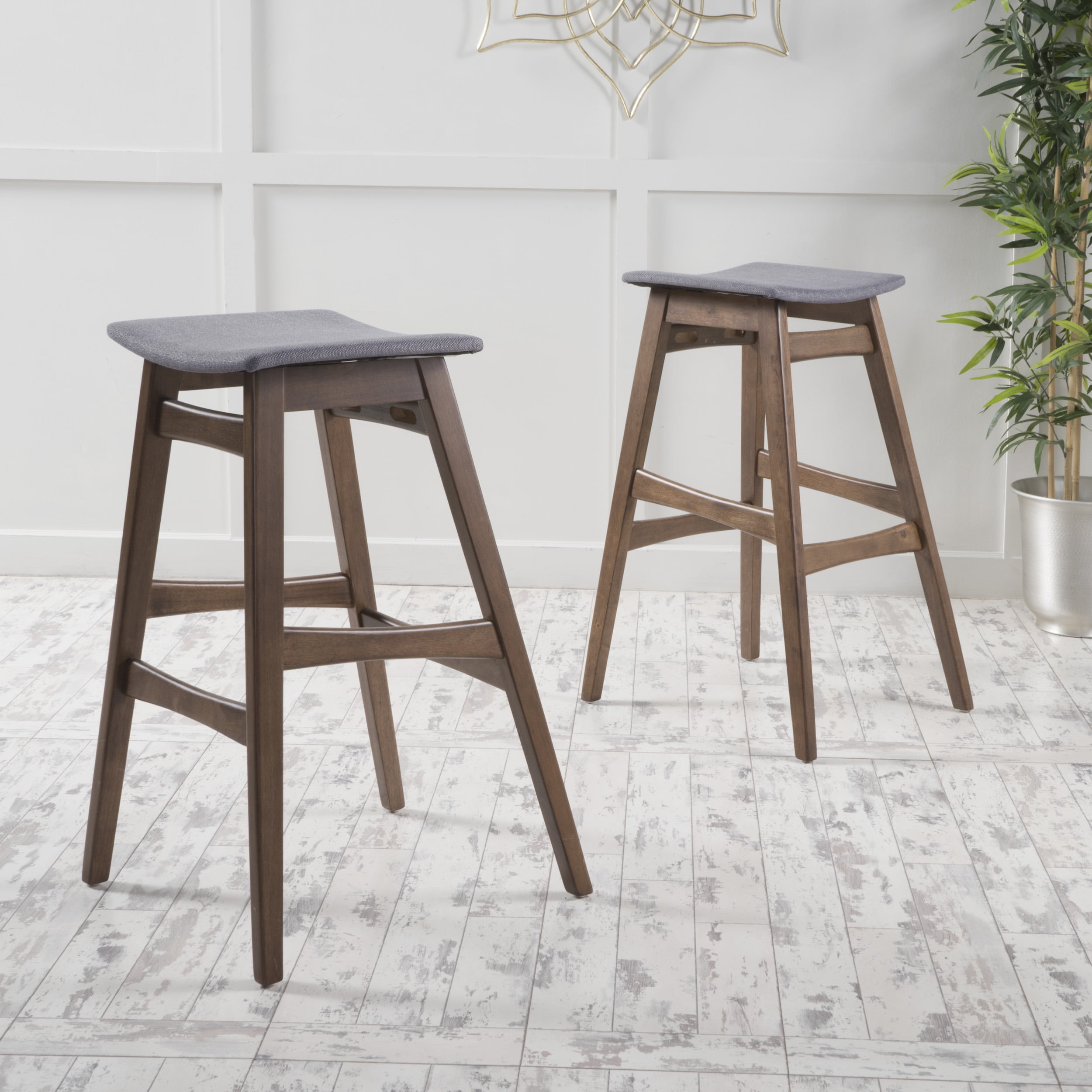 Noble House Evelyn Indoor Fabric Bar Stool, Set of 2, Dark Gray ...