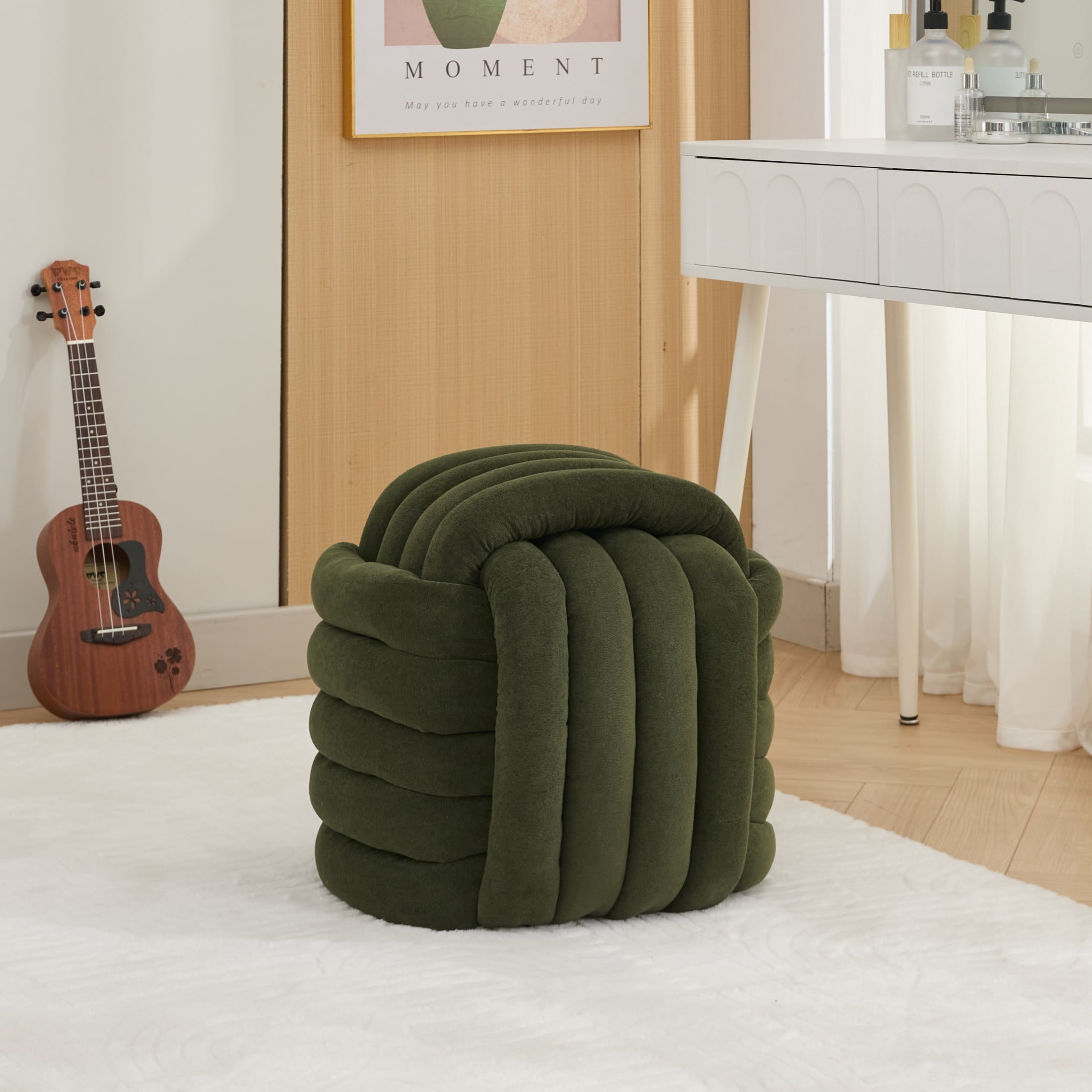 Noble House Girel 19" Chenille Modern Knot Design Ottoman Stool ...