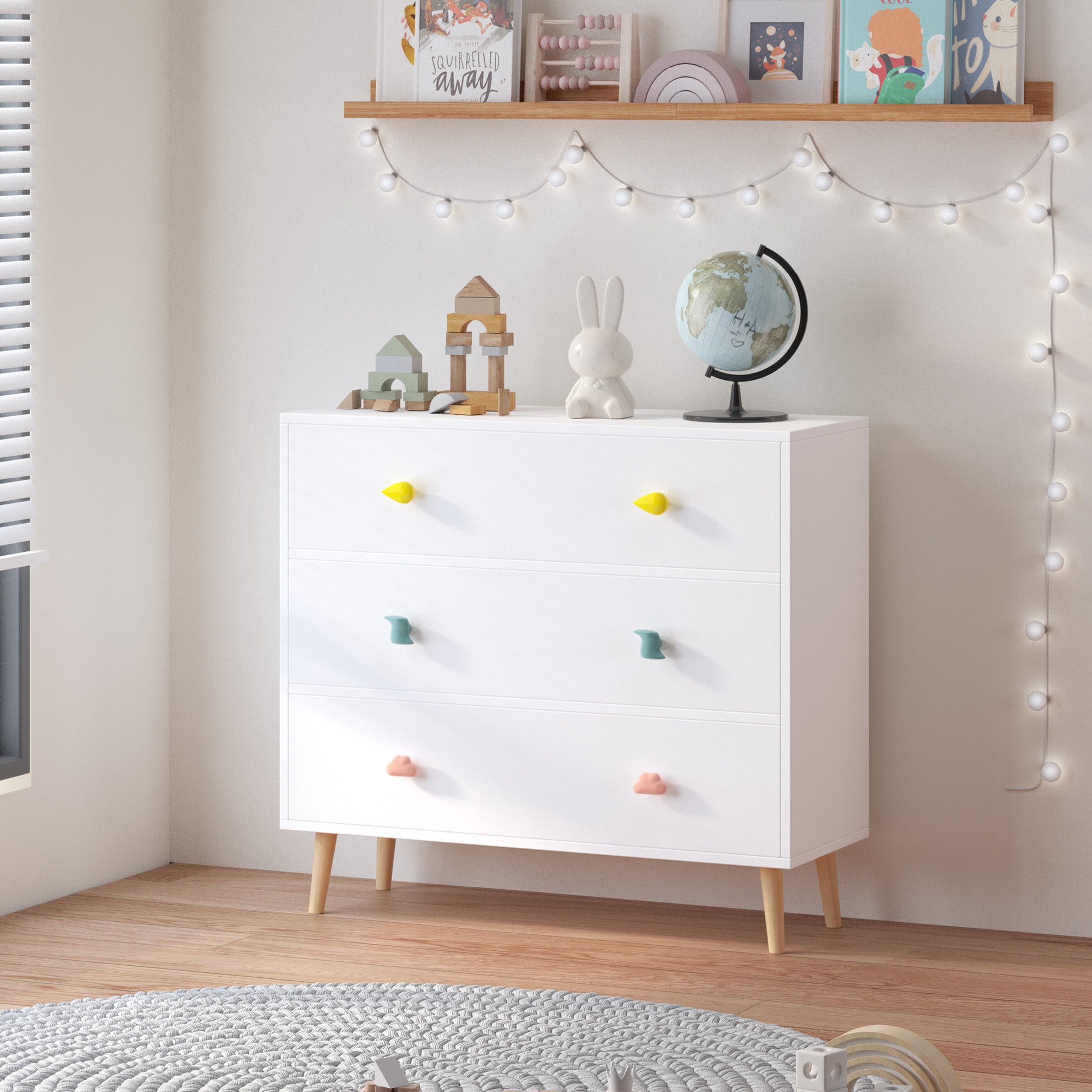 Noble House Godfrey 31.5" Kids 3-Drawer Dresser, Nursery Storage ...