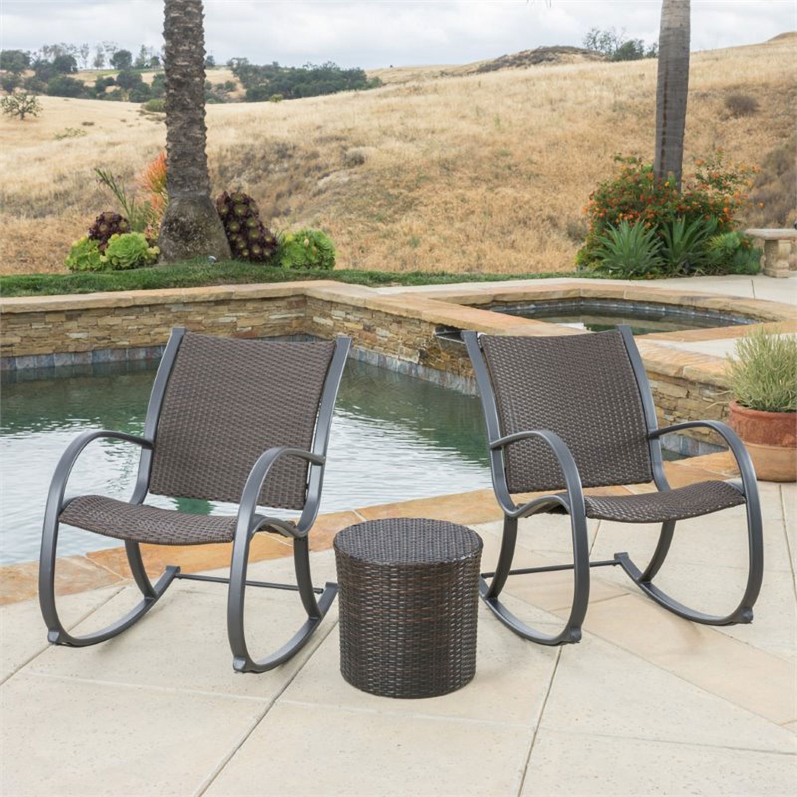 Noble House Gracie's 3-Piece Outdoor Aluminum Rocking Chair Set in Dark ...