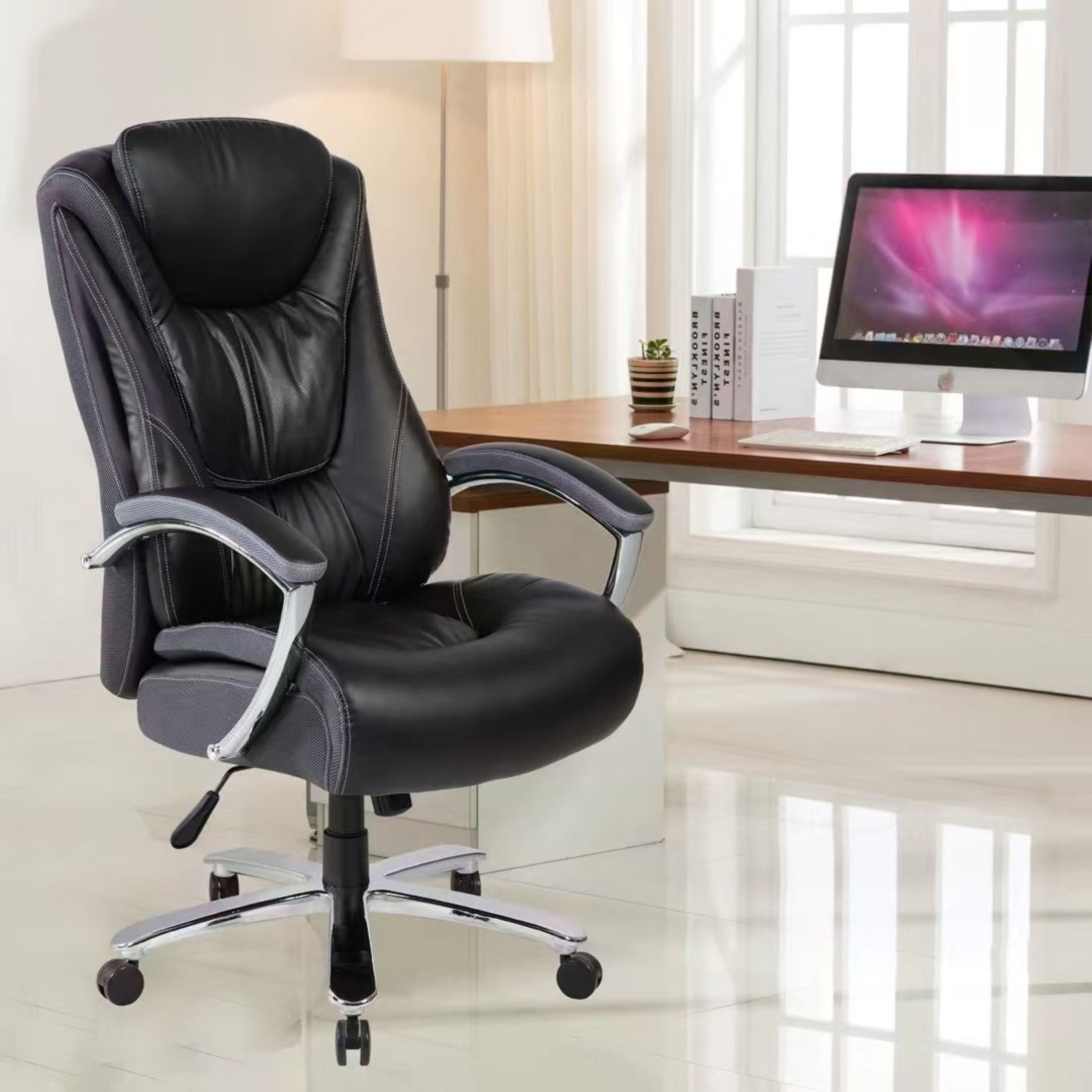 Noble House Hale 47" High Back PU Office Chair, Ergonomic S-Curve with ...