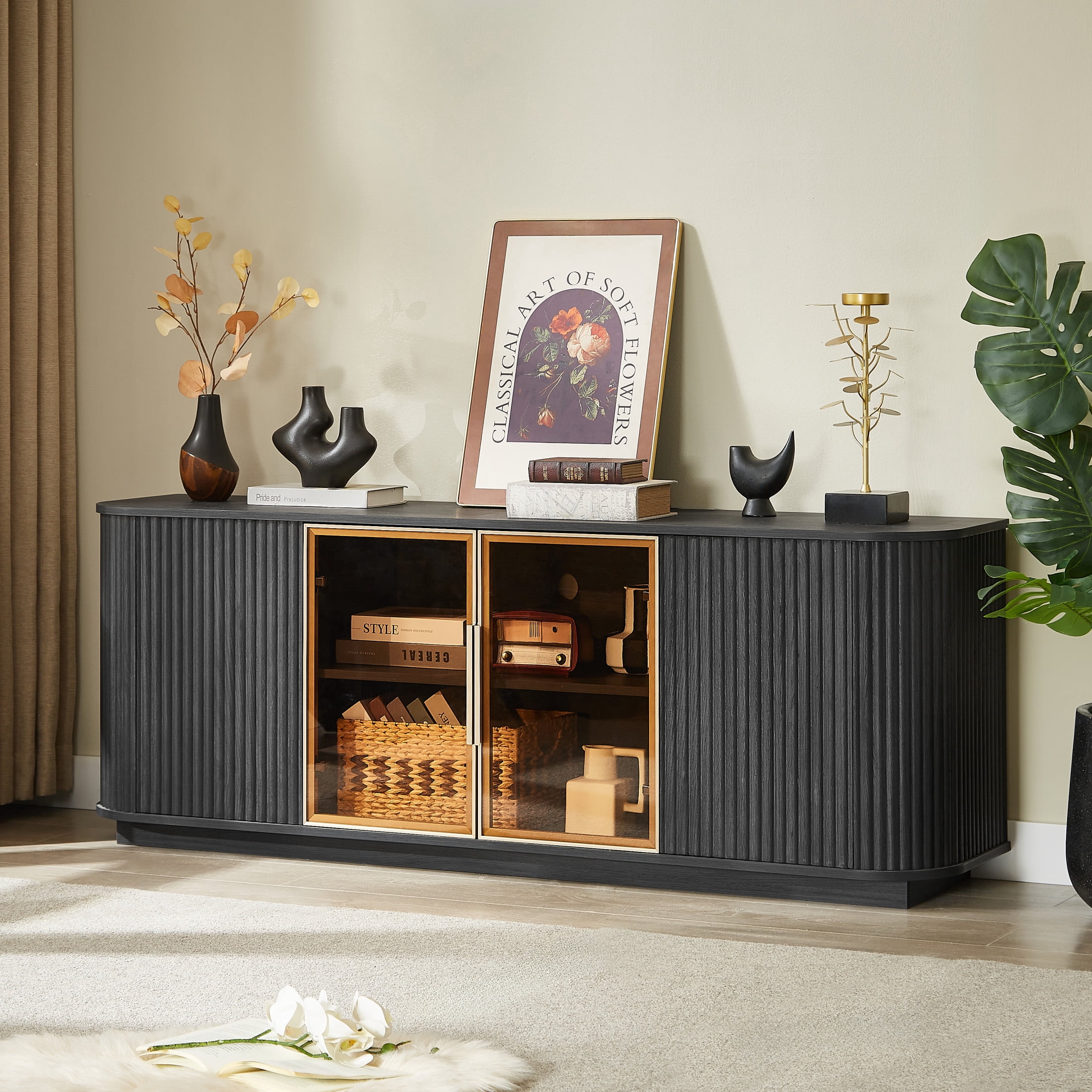 Noble House Hamilton 64" Wavy TV Cabinet, LED Light Entertainment ...
