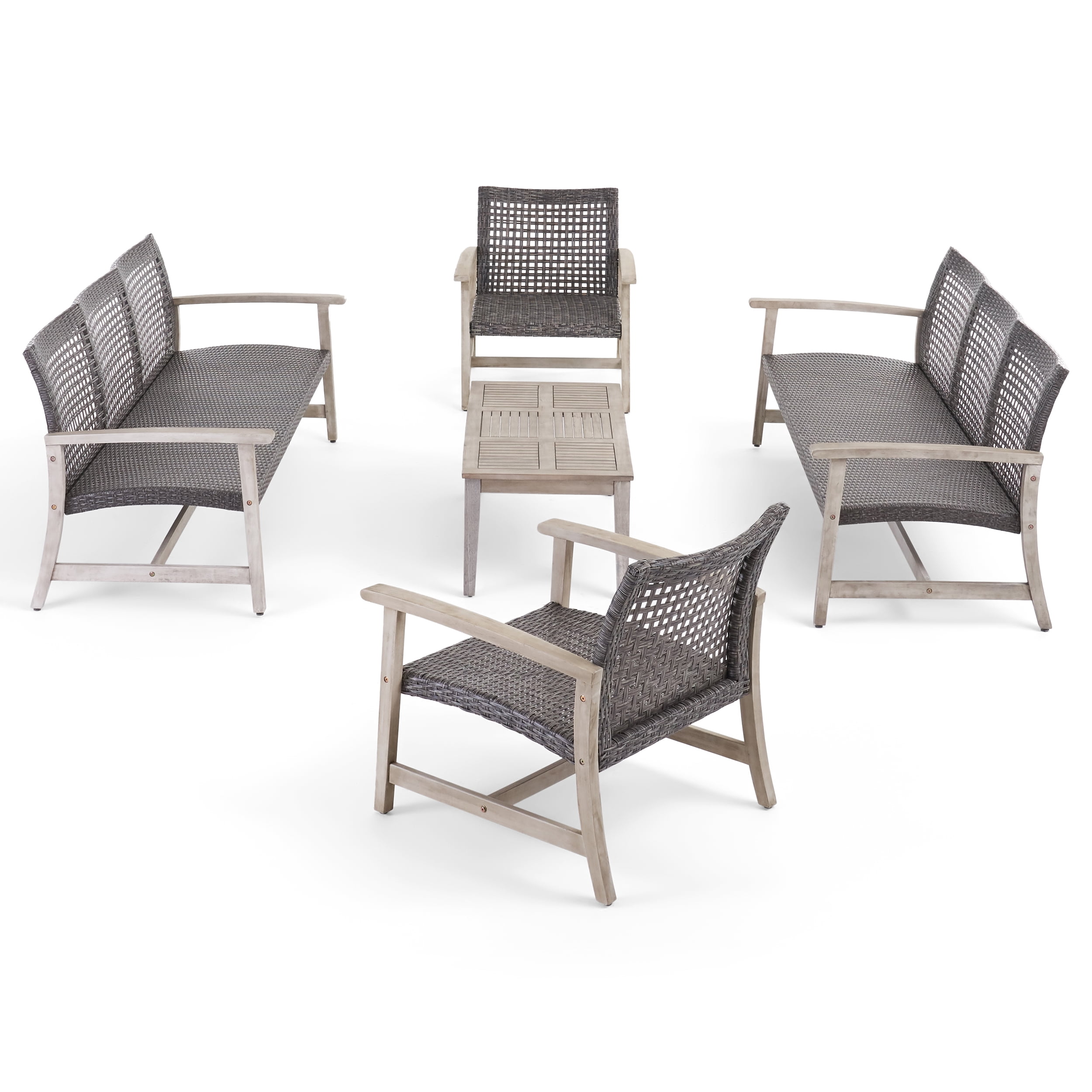 Noble House Hampton Outdoor 5 Piece Wicker Sofa Chat Set Black ...