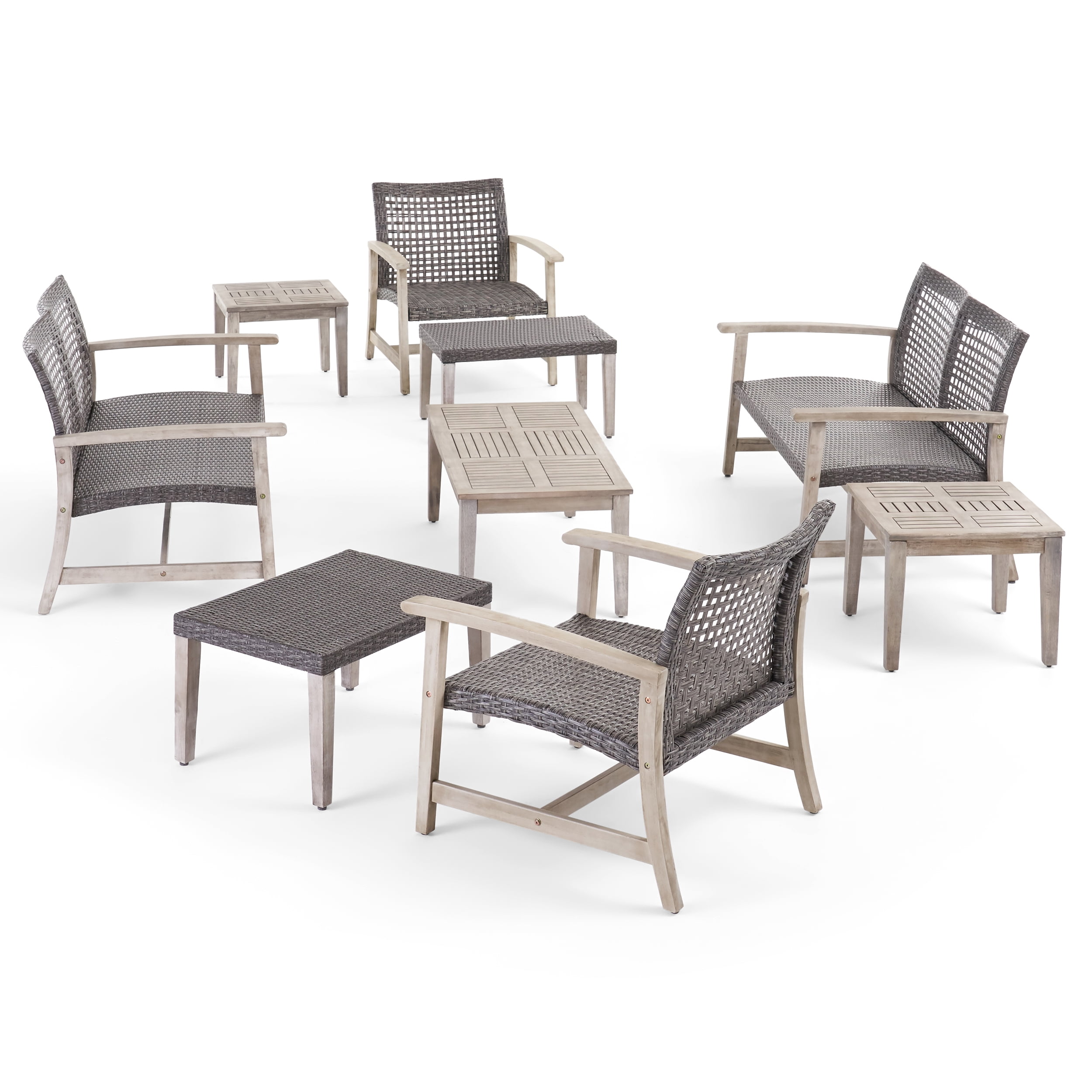 Noble House Hampton Outdoor 9 Piece Wicker Chat Set Black - Walmart.com
