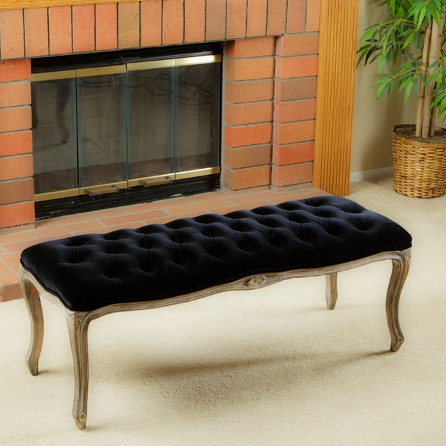 Noble House Hannah Traditional Button Tufted Velvet Bench, Natural and ...