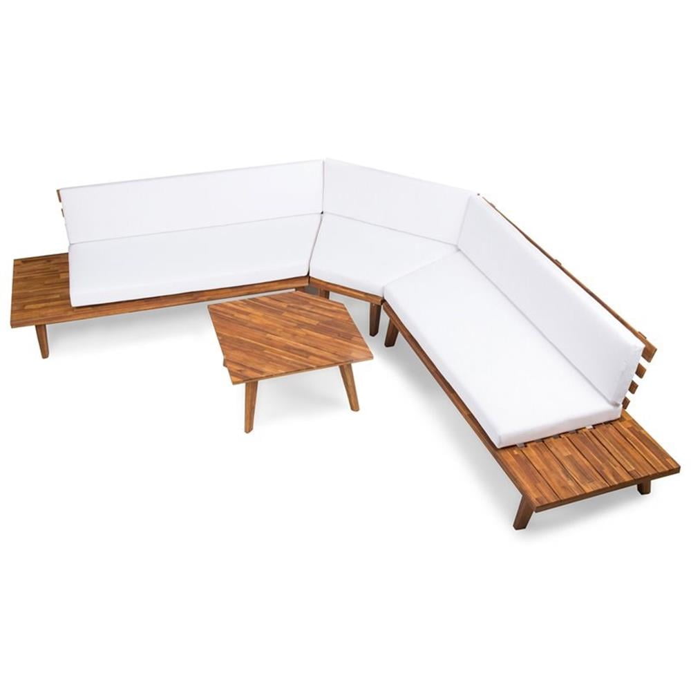 Noble House Hillcrest 4-piece V-Shaped Wood Outdoor Sectional Sofa Set ...