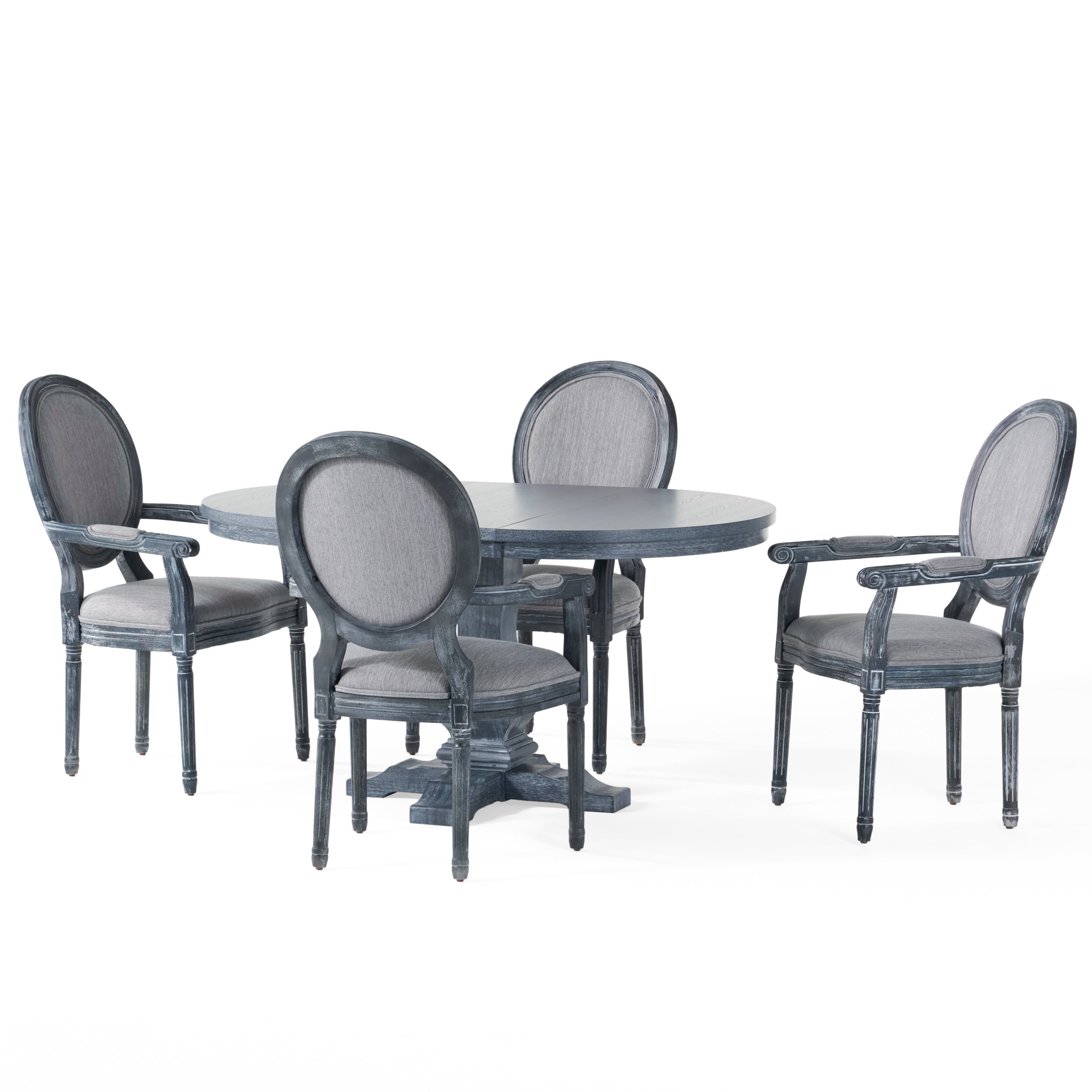 Noble House Huller Wood 5-Piece Expandable Oval Dining Set, Gray ...