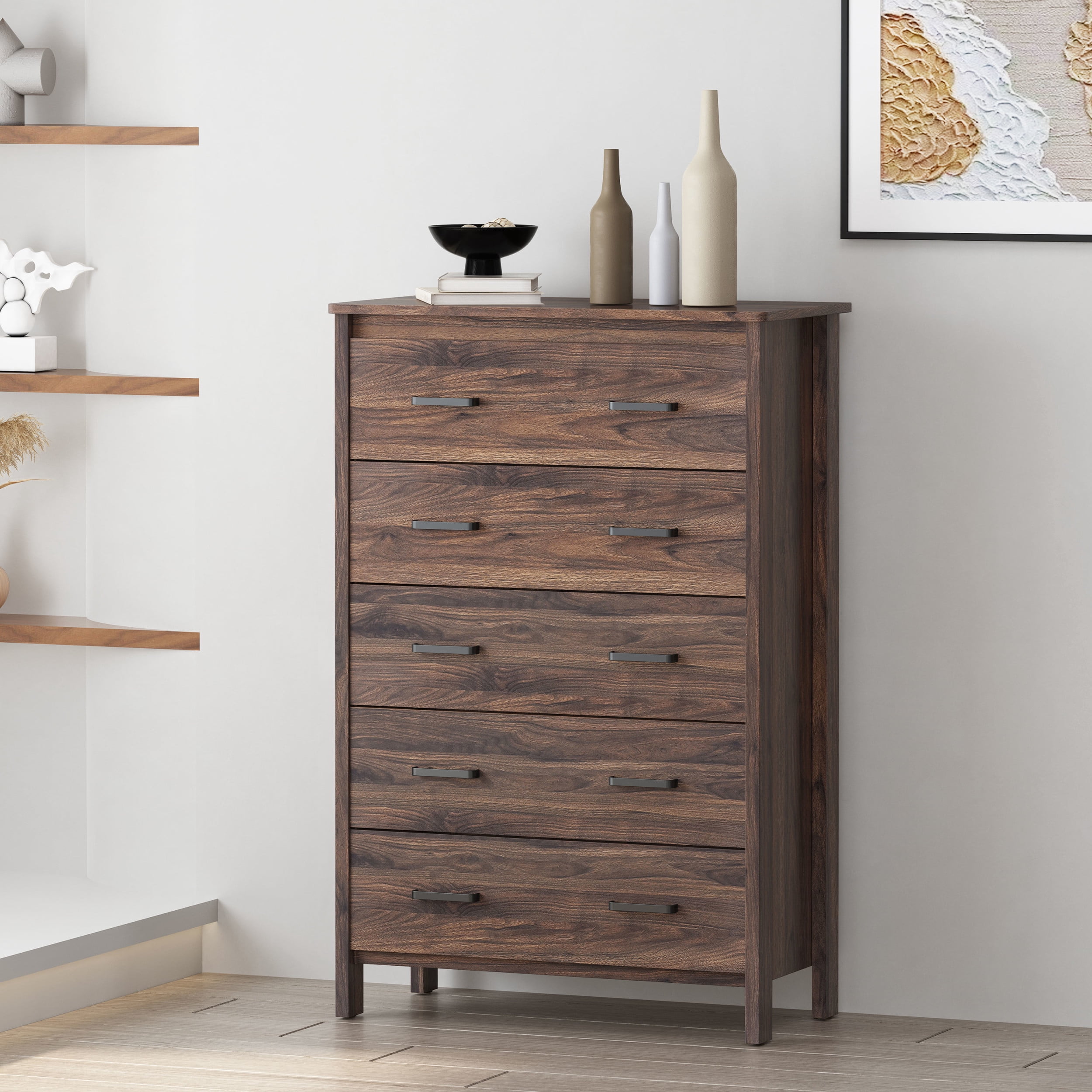 Noble House Hysham 5 Drawer Chest, Medium Brown - Walmart.com