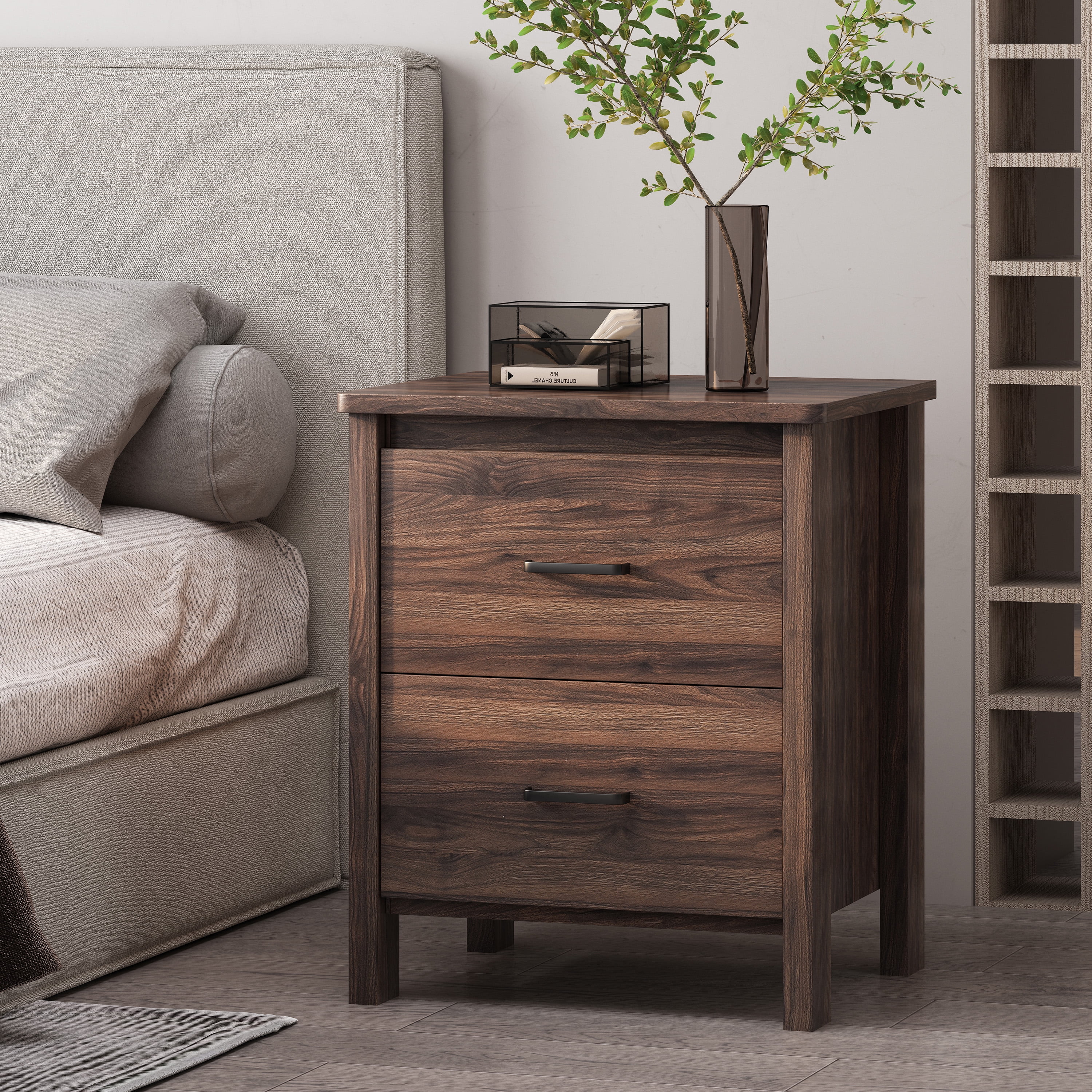 Noble House Hysham 2 Drawer Nightstand - Brown - Walmart.com