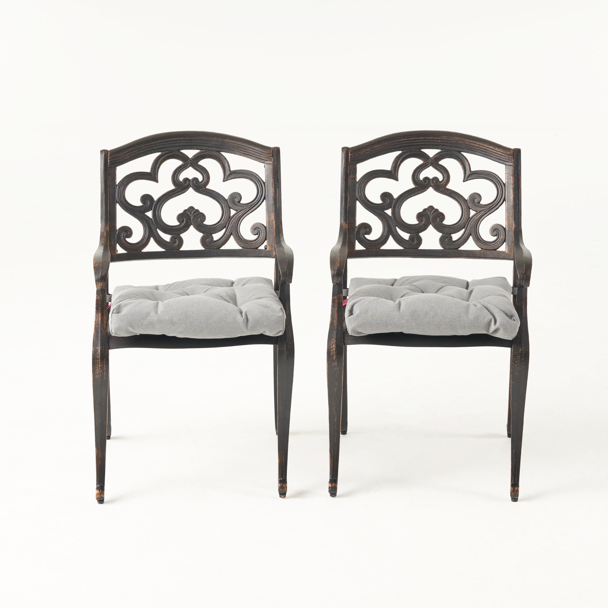 Noble House Jake Patio Dining Arm Chair in Copper and Charcoal (Set of ...