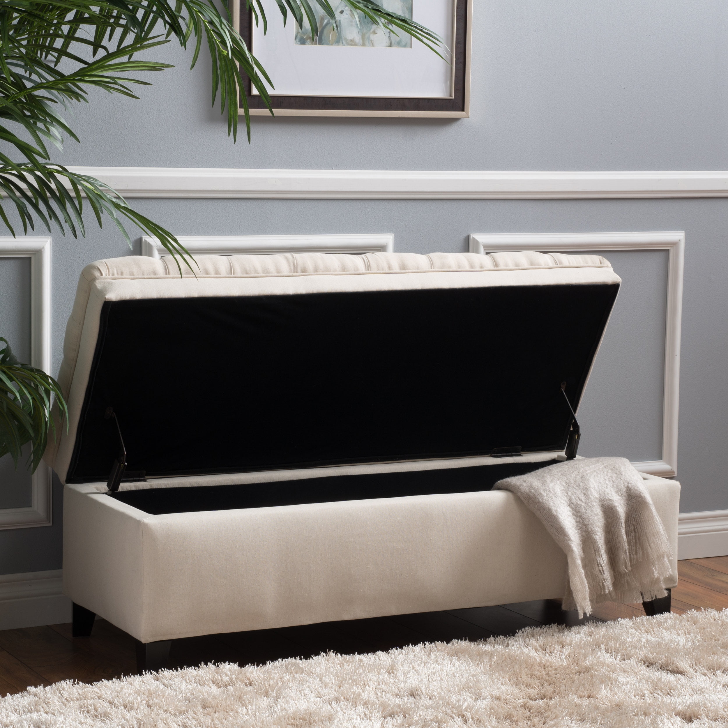 Noble House Jason Fabric Beige Storage Ottoman - Walmart.com