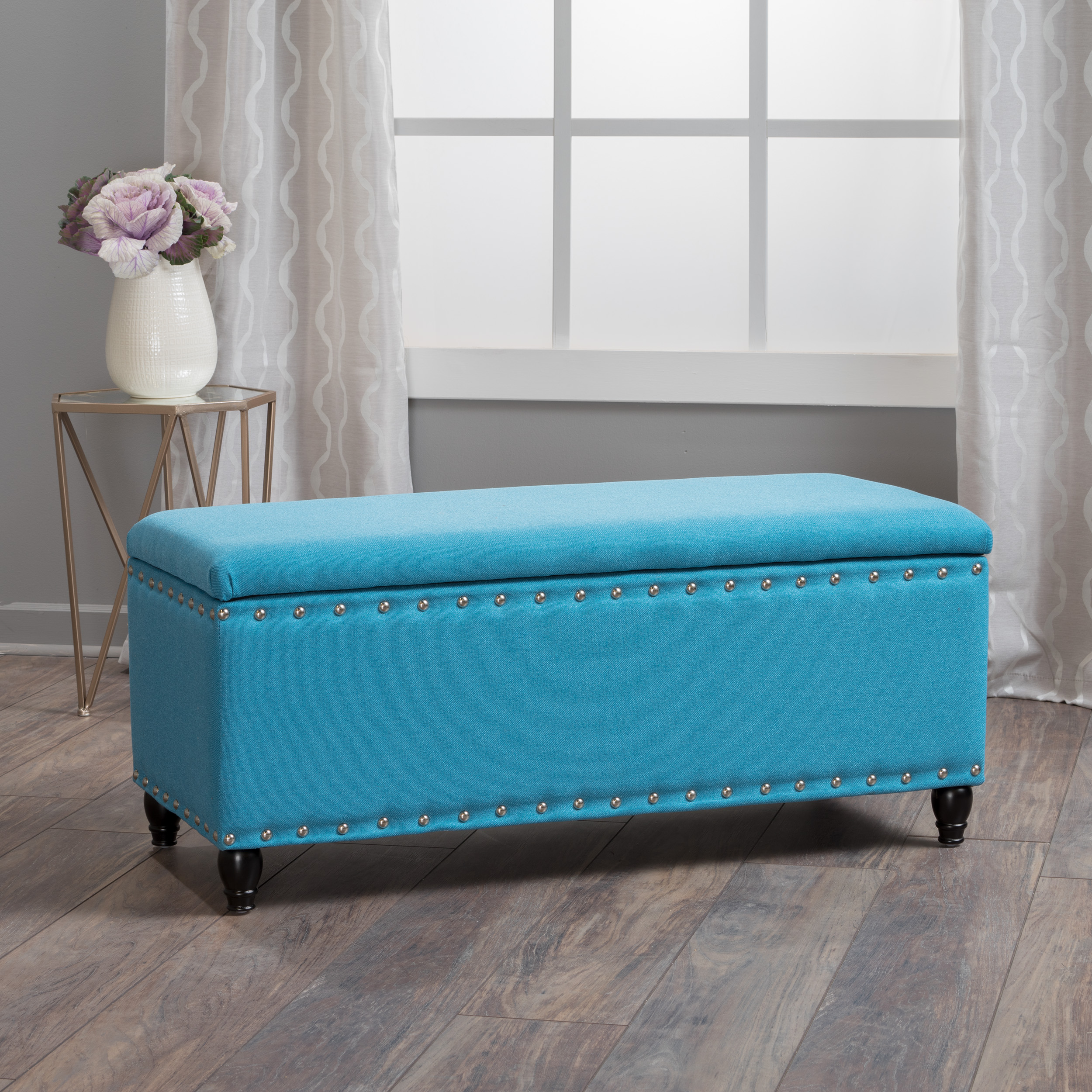 Noble House Chloe Fabric Storage Ottoman, Dark Blue - Walmart.com