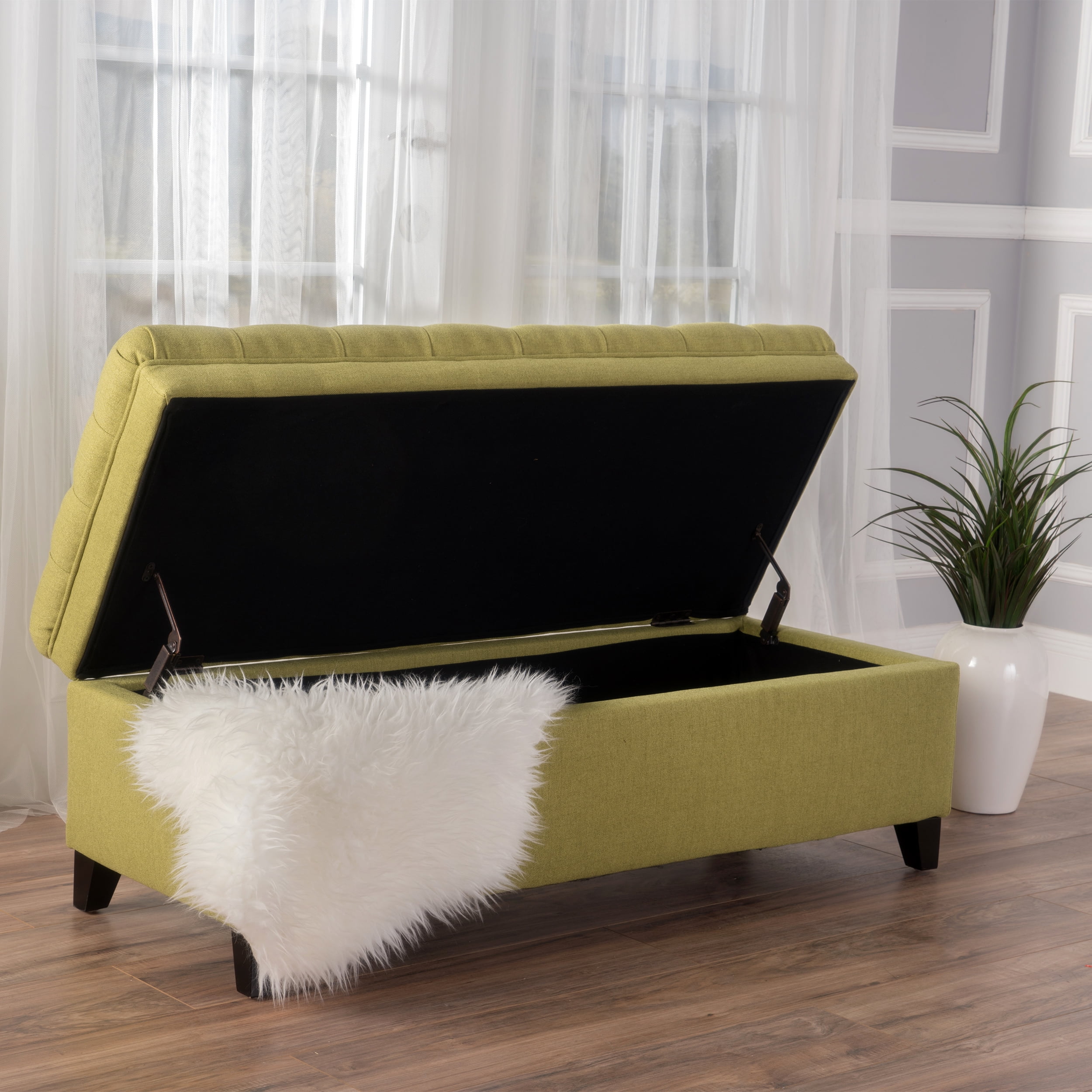 Noble House Jules Fabric Storage Ottoman, Green - Walmart.com