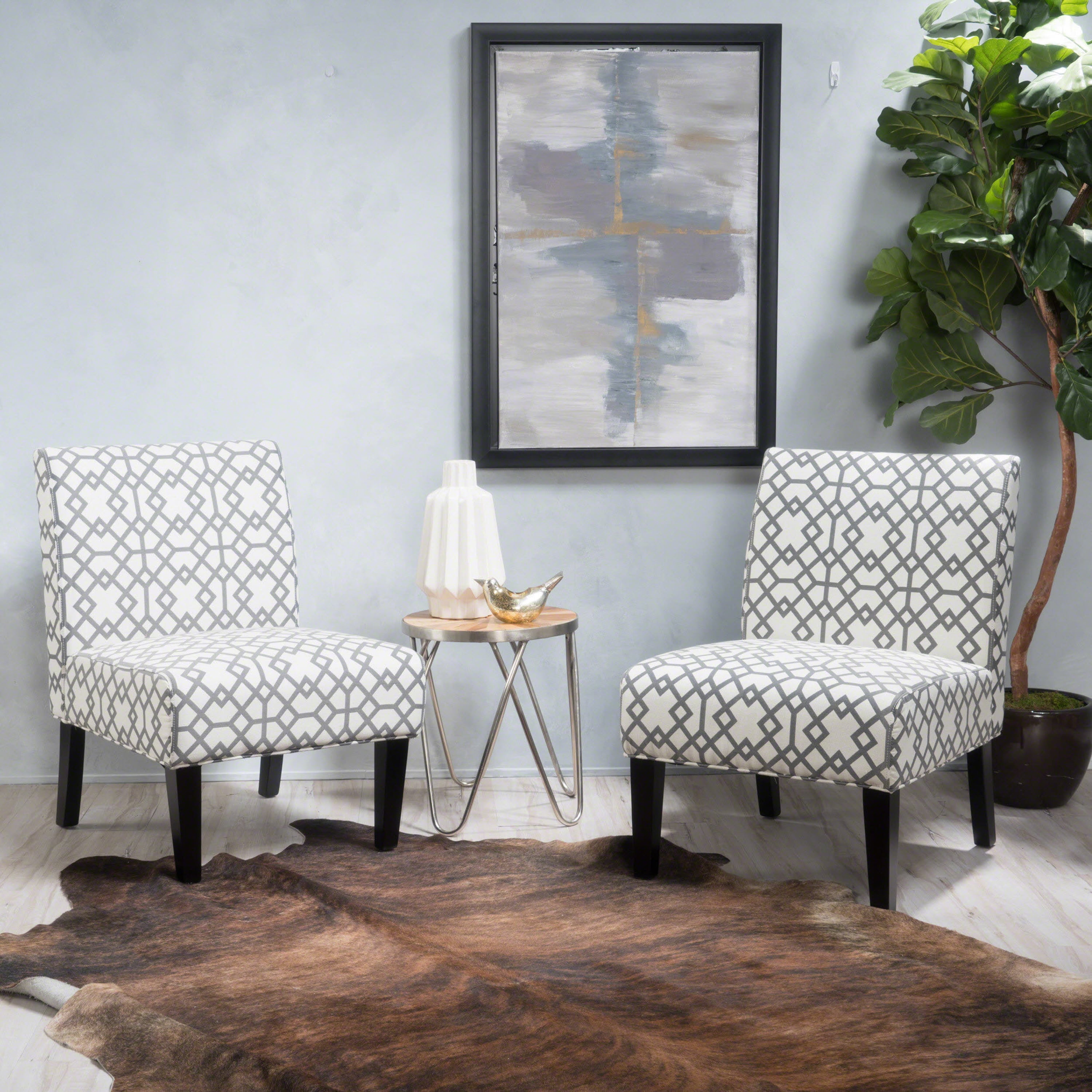 Noble House Kacey Fabric Slipper Chairs - Geometric Pattern - Walmart.com