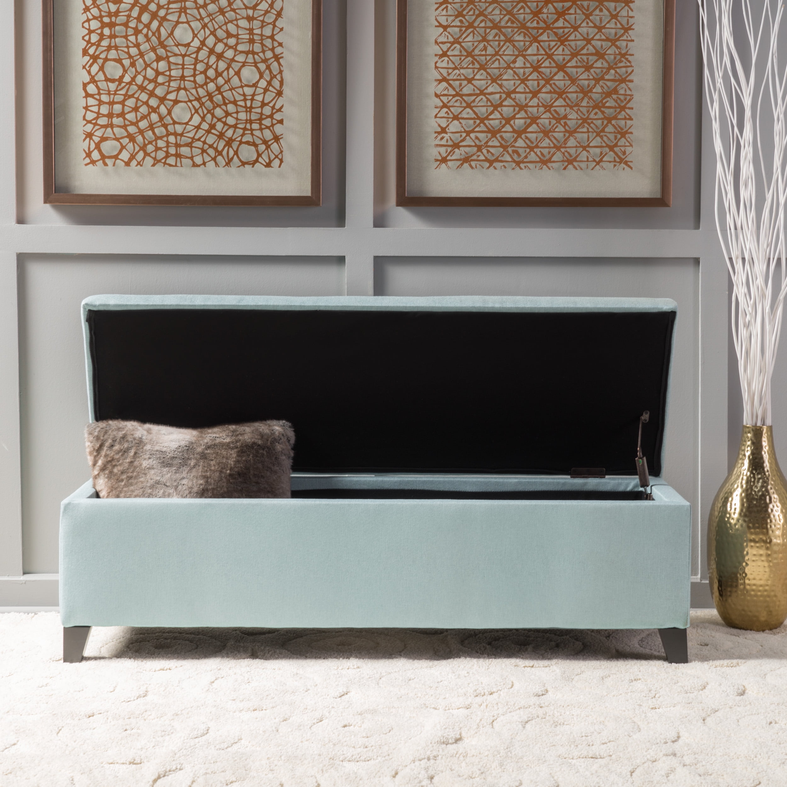 Free Shipping! Noble House Light Blue Fabric Storage Ottoman with ...