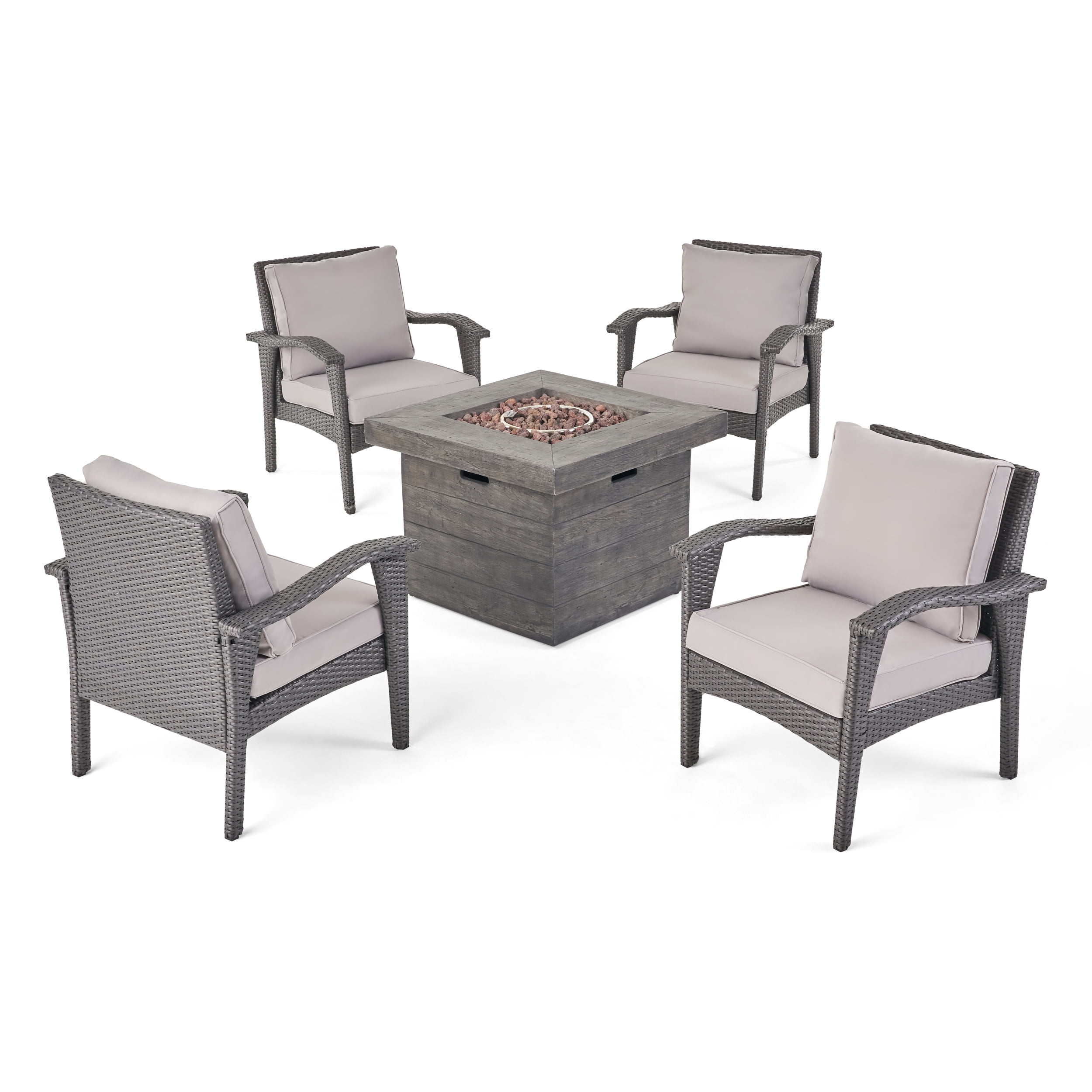 Noble House Keana Outdoor 4 Chair Chat Set W Fire Pit Gray