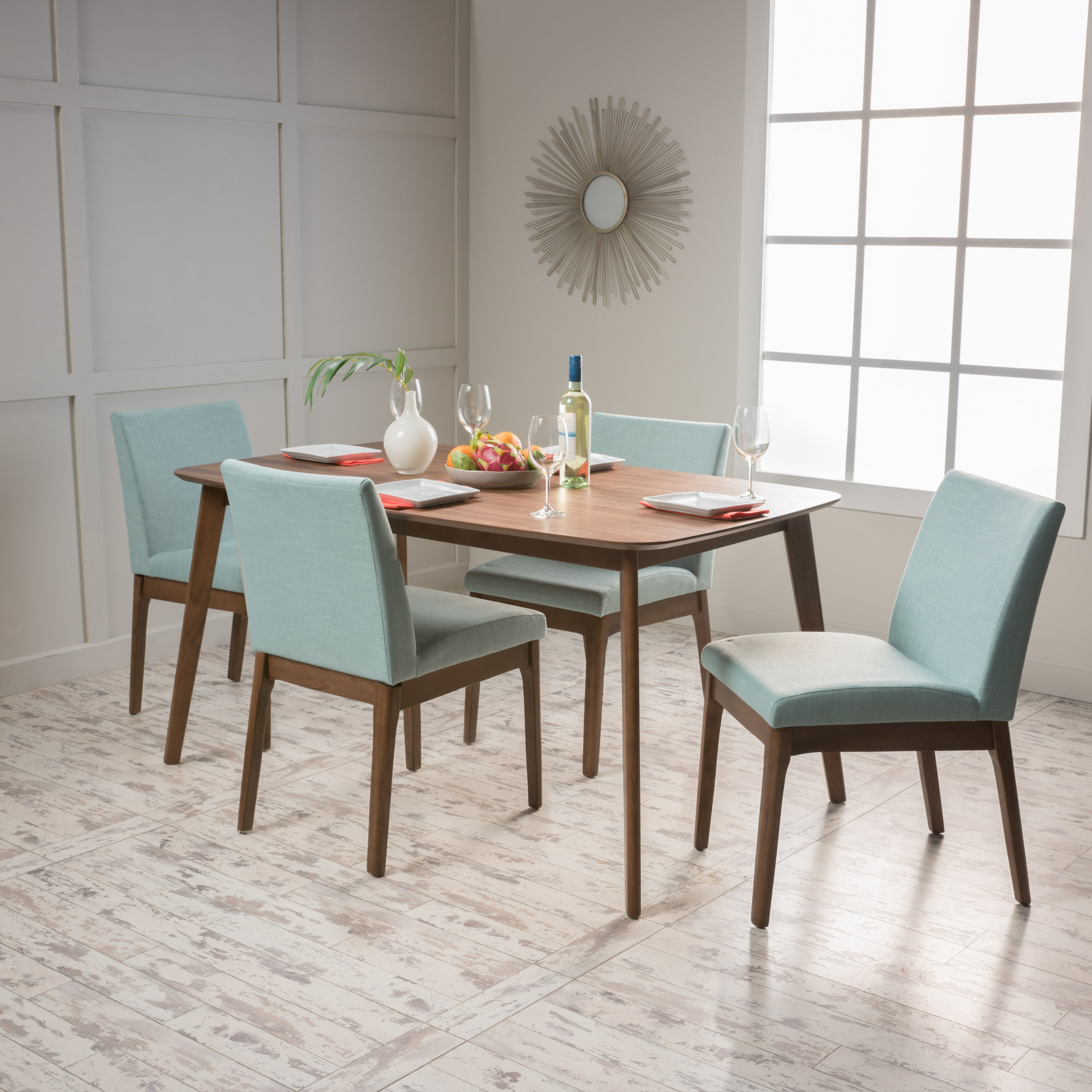 Noble House Keaton Mid-Century Modern 5 Piece Dining Set - Walnut ...