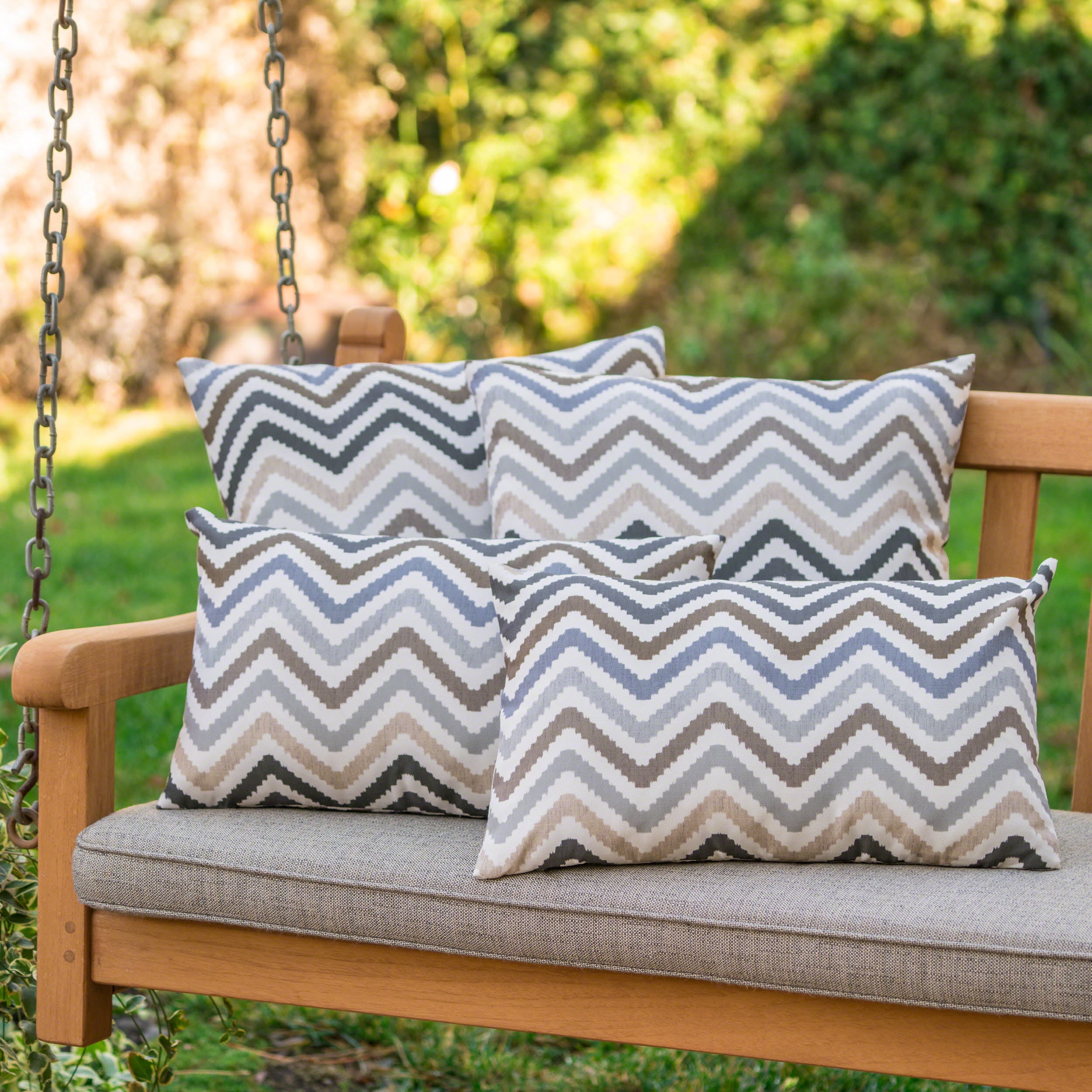 Noble House Kimpton Outdoor Fabric Throw Pillows in Cream/Blue/Gray ...
