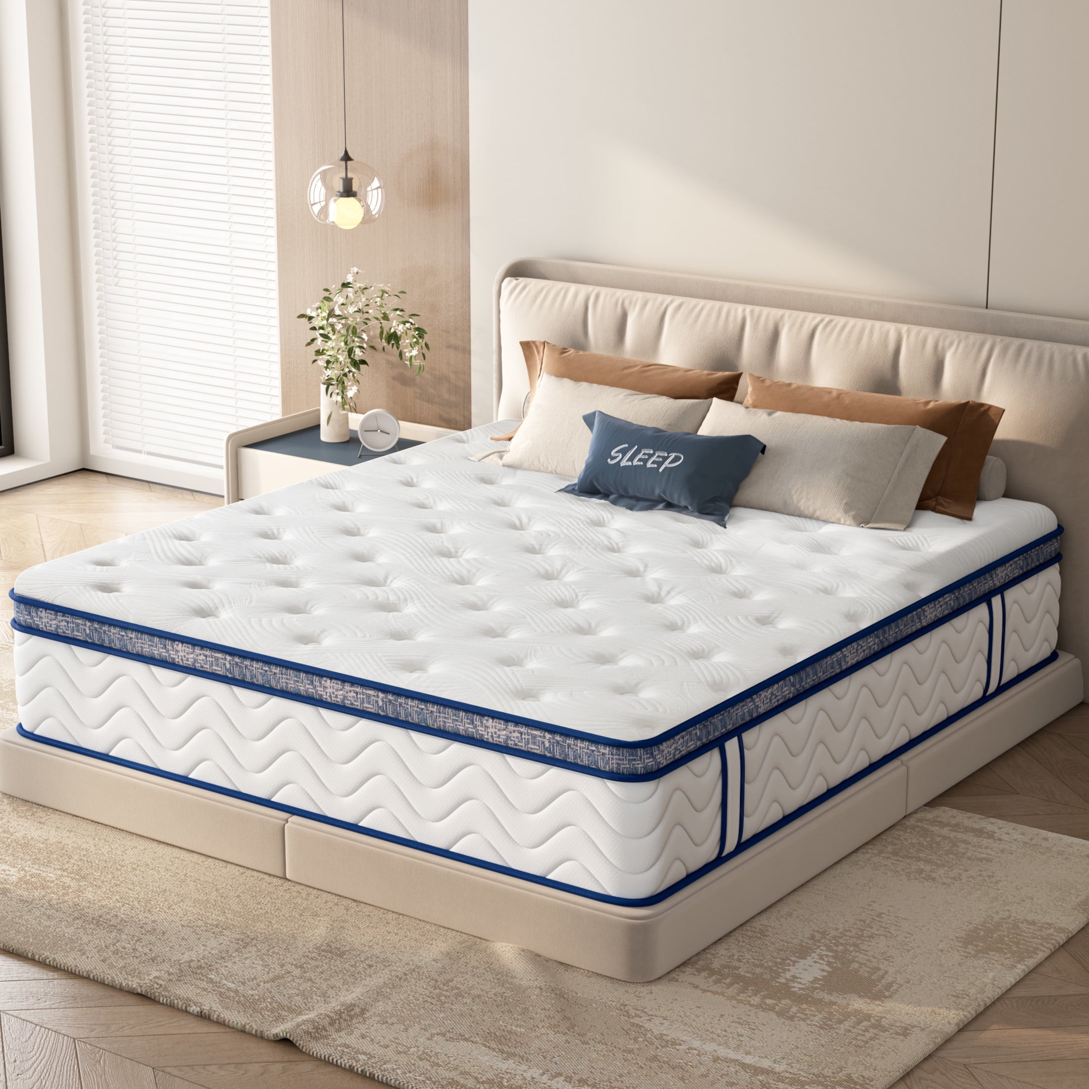 Noble House King 12" Hybrid Mattress, Pocketed Innerspring Memory Foam ...