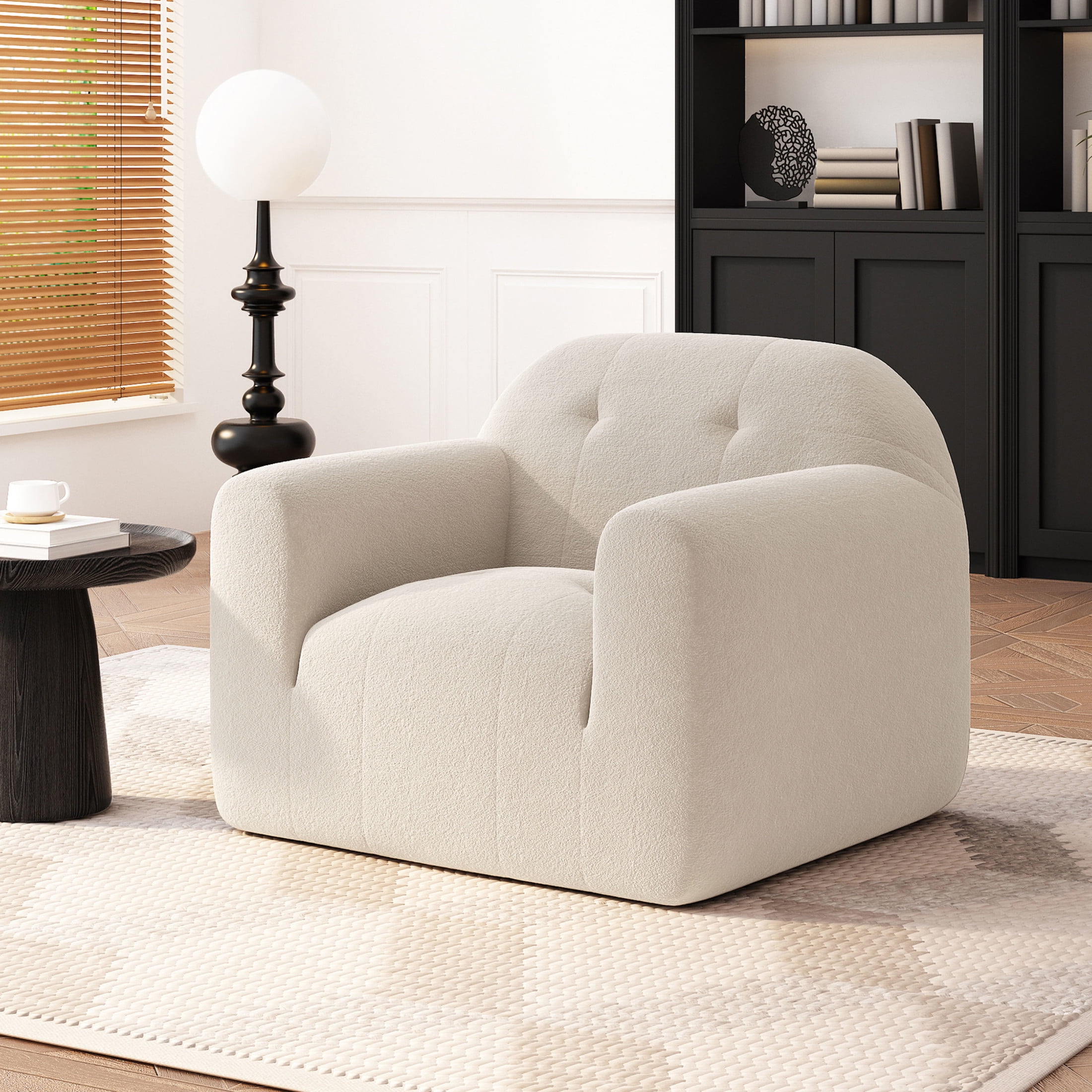 Noble House Modern Club Chair Textured Boucle White Fabric Comfortable ...