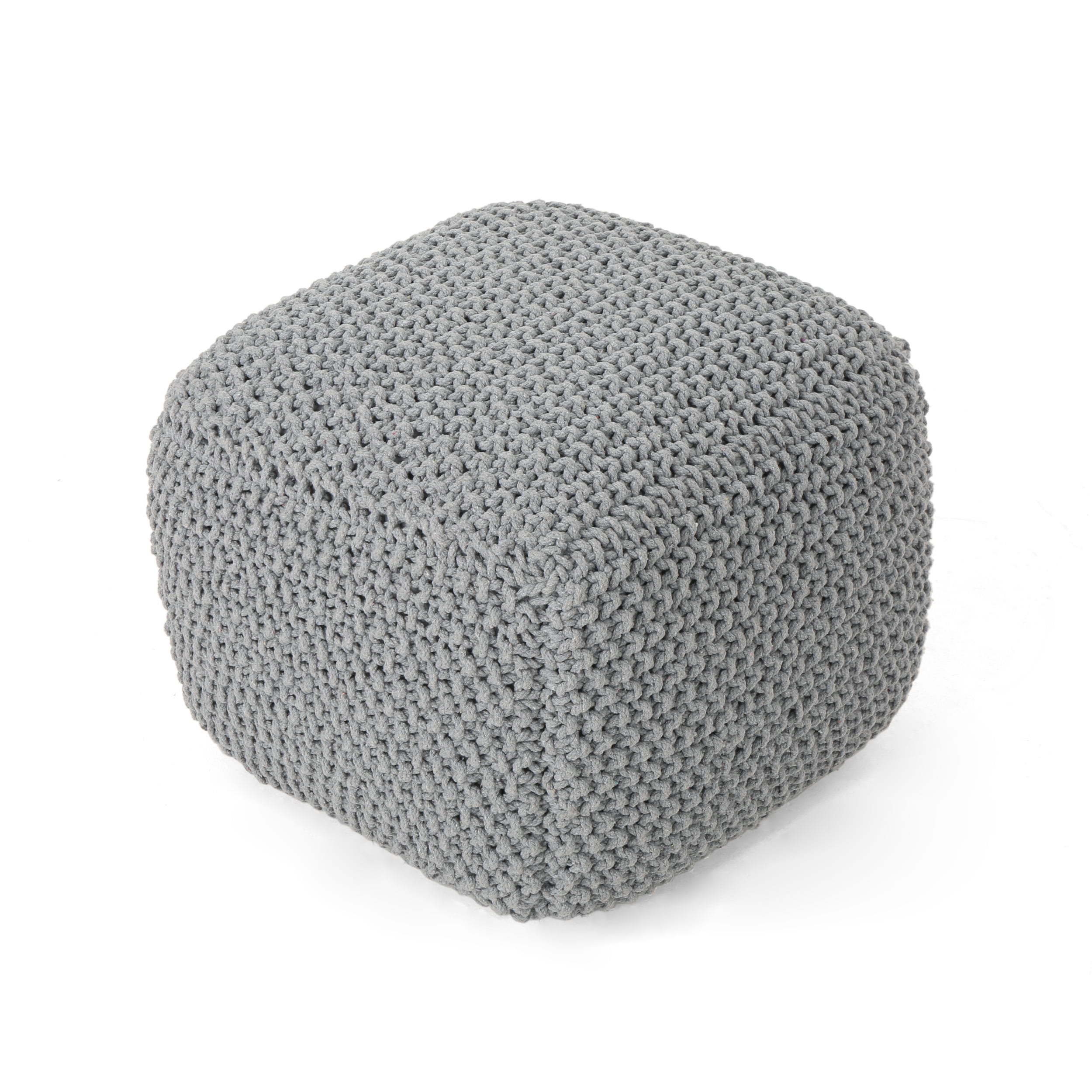 Noble House Knitted Cotton Square Pouf, Light Grey - Walmart.com