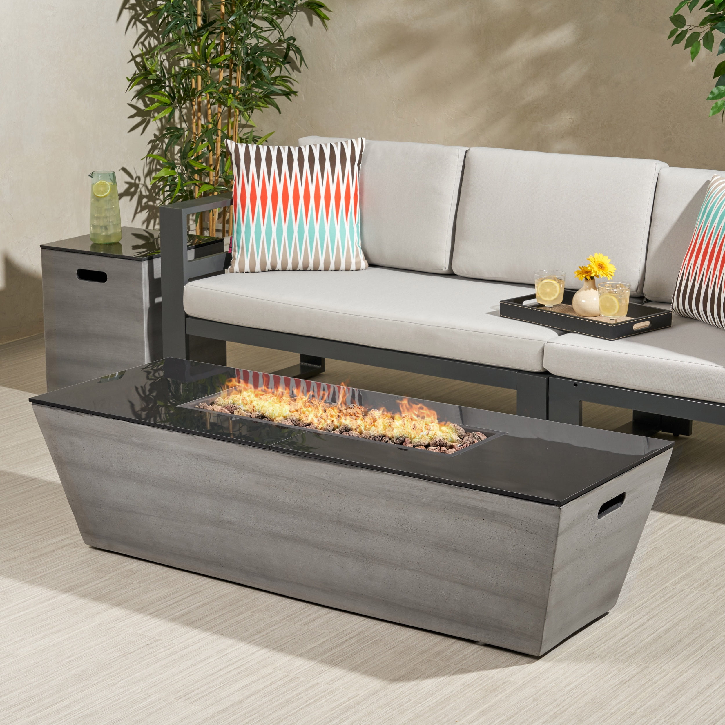 Noble House Langton 56" Fire Pit with Tank Holder in Dark Gray and ...